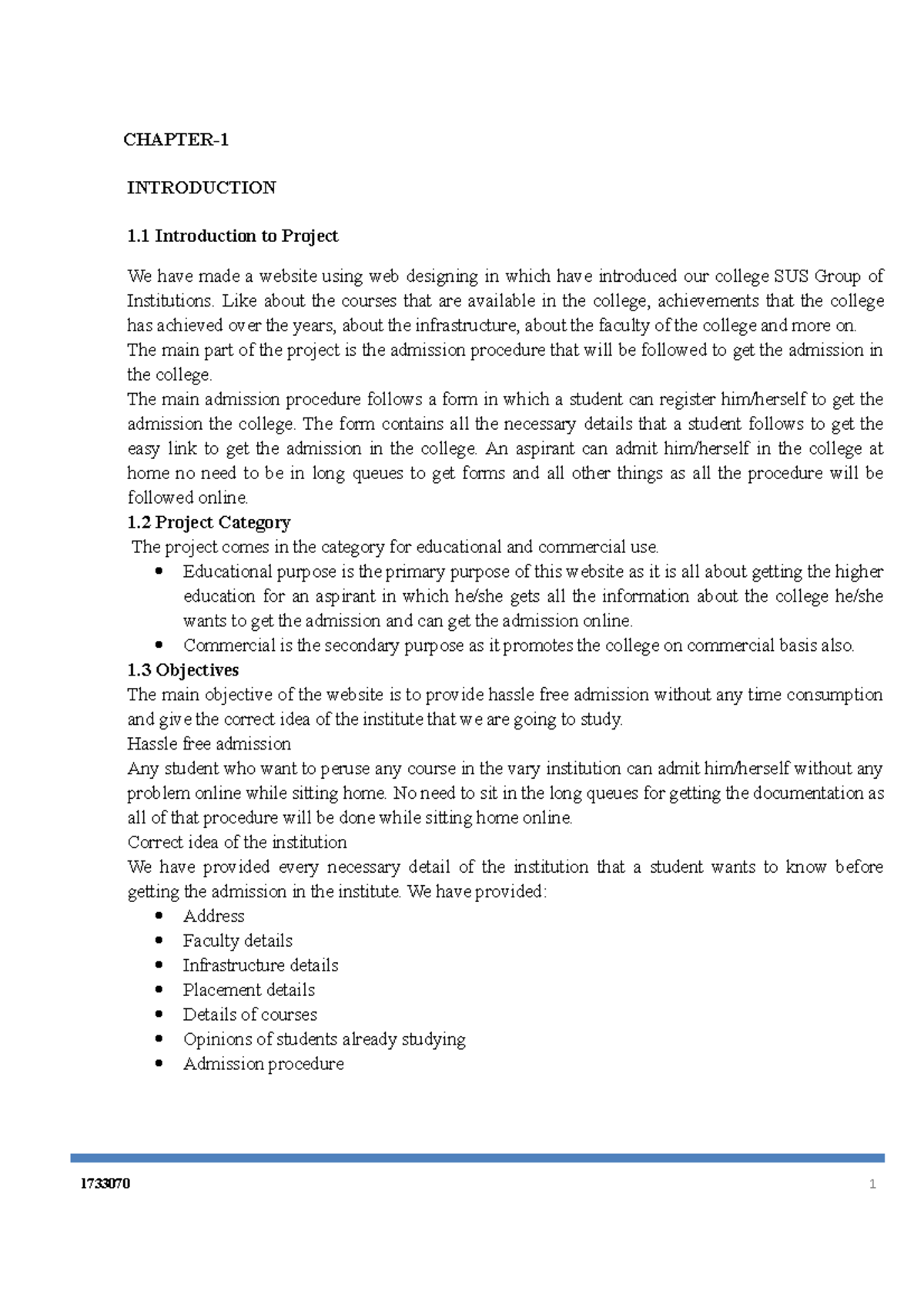 Project report FILE - CHAPTER- INTRODUCTION 1 Introduction to Project ...