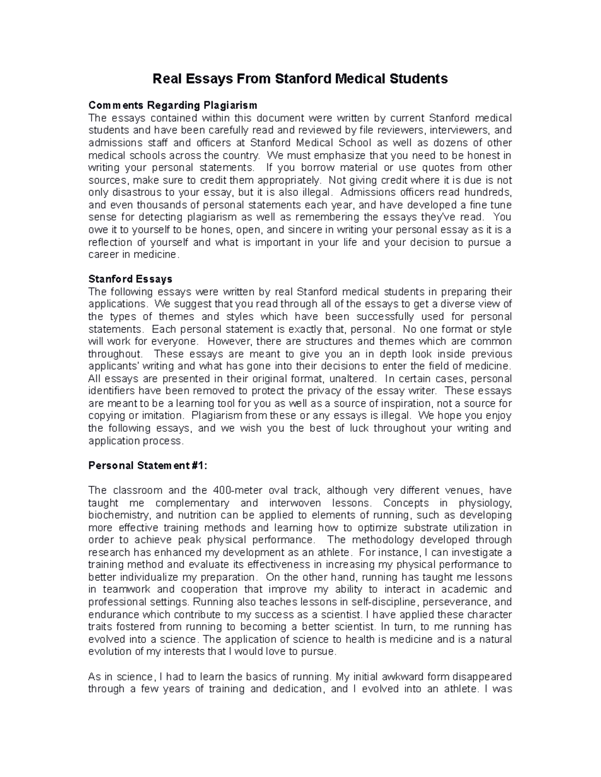 Samplestatements - ee w - Real Essays From Stanford Medical Students ...