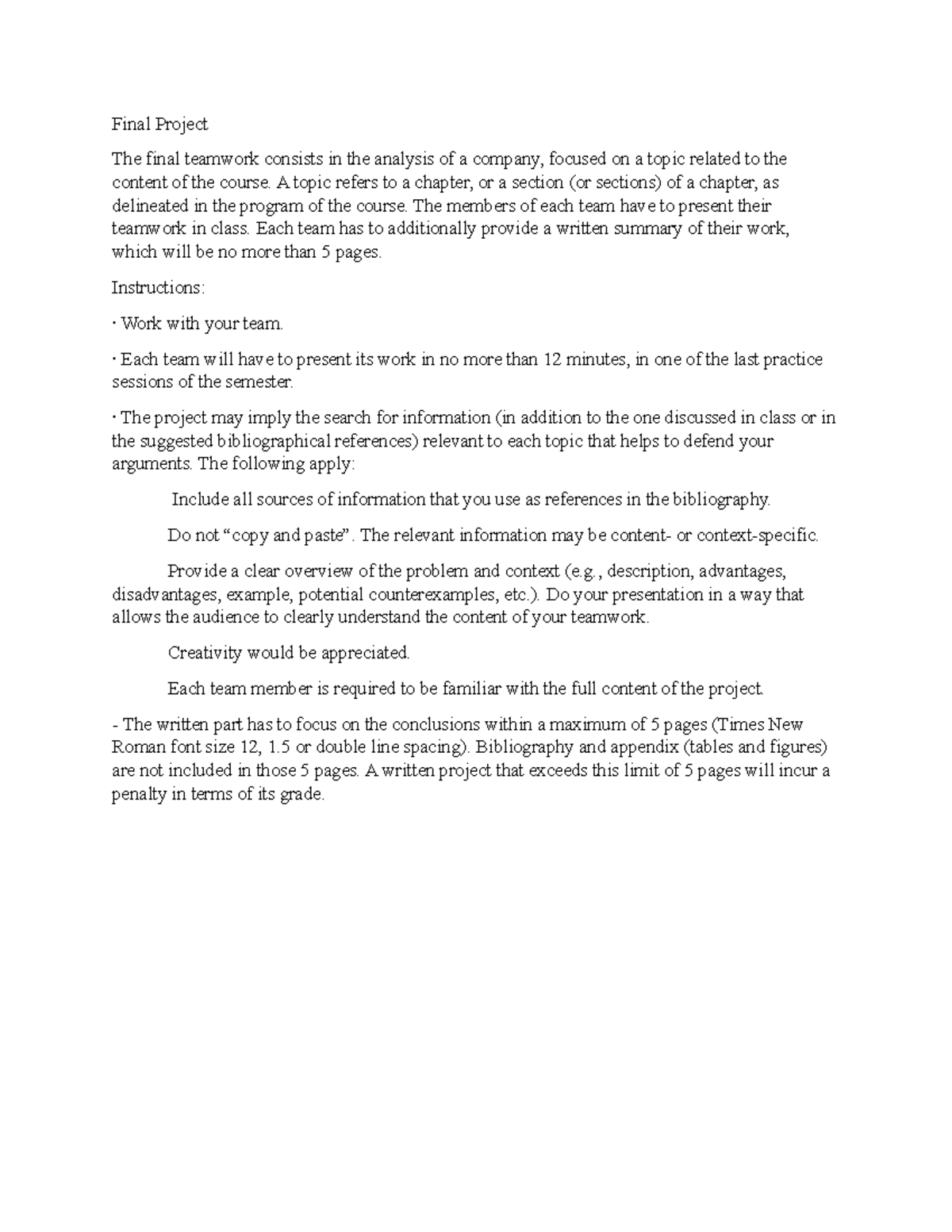 Final Project Instructions - Final Project The final teamwork consists ...