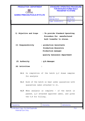 SOP for dispensing raw materials - PRODUCTION DEPARTMENT GAMMA ...
