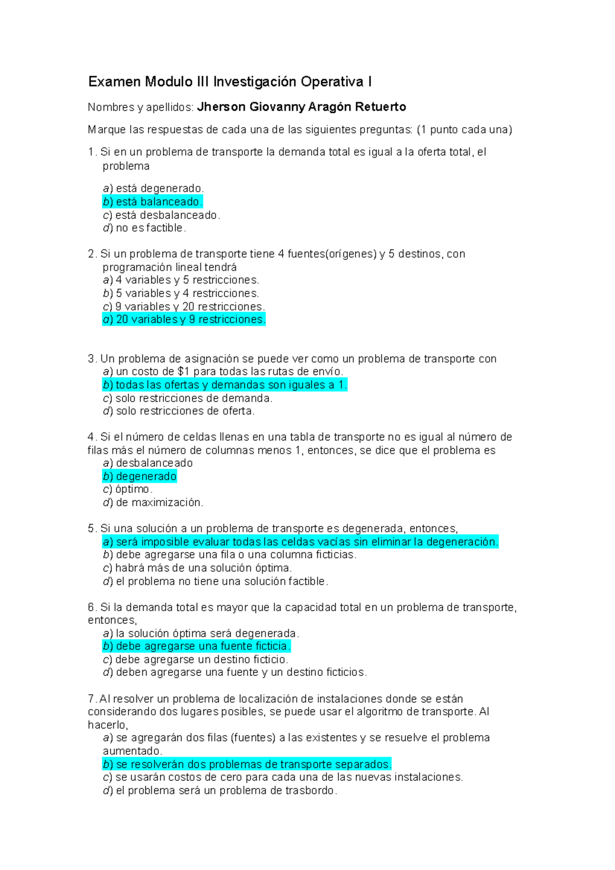 Examen Modulo III Investigación Operativa I - Examen Modulo III Investigación Operativa I ...