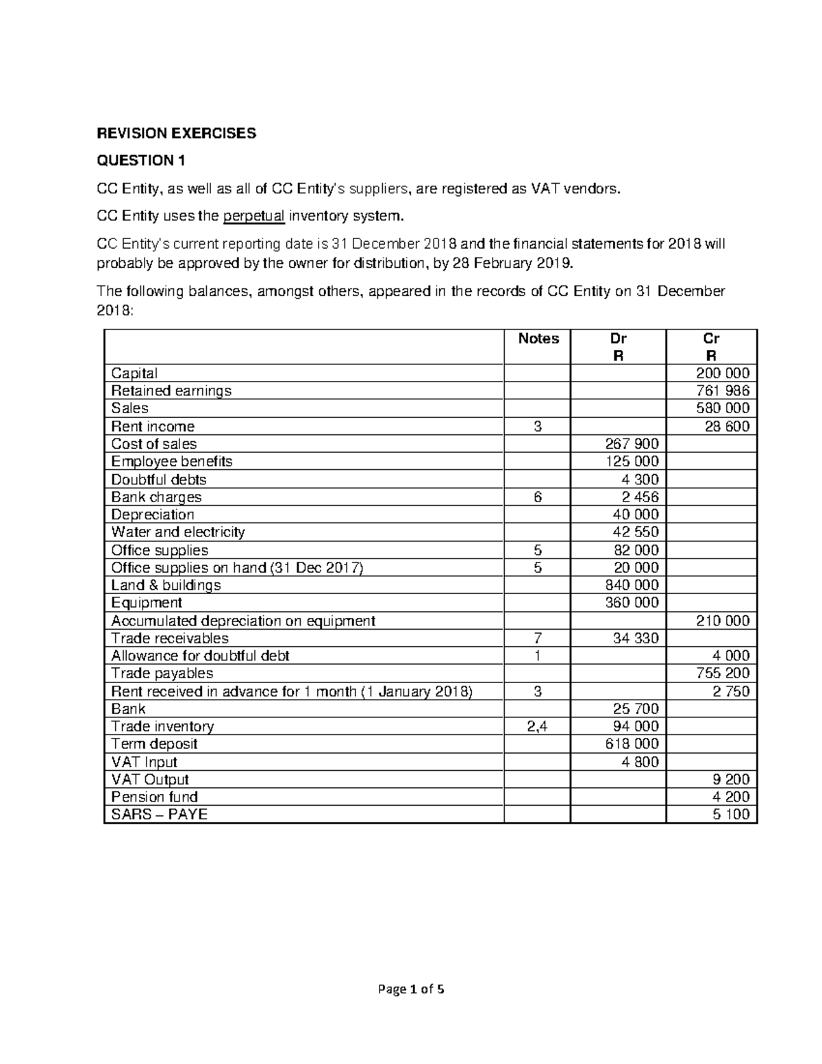Acc 1541 Revision Exercises 1 - Warning: TT: undefined function: 32 REVISION EXERCISES QUESTION ...