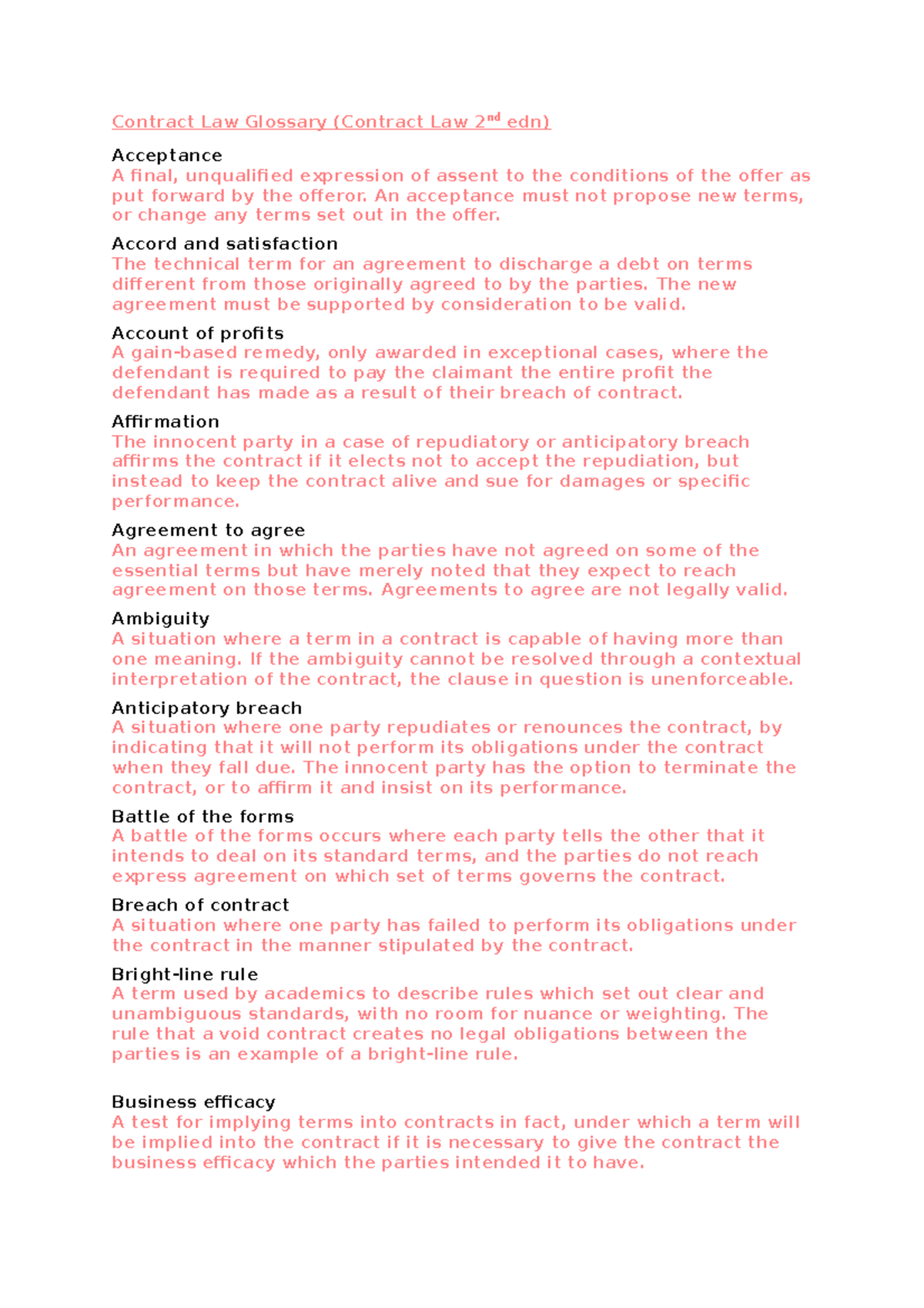 Contract law glossary - An acceptance must not propose new terms, or ...