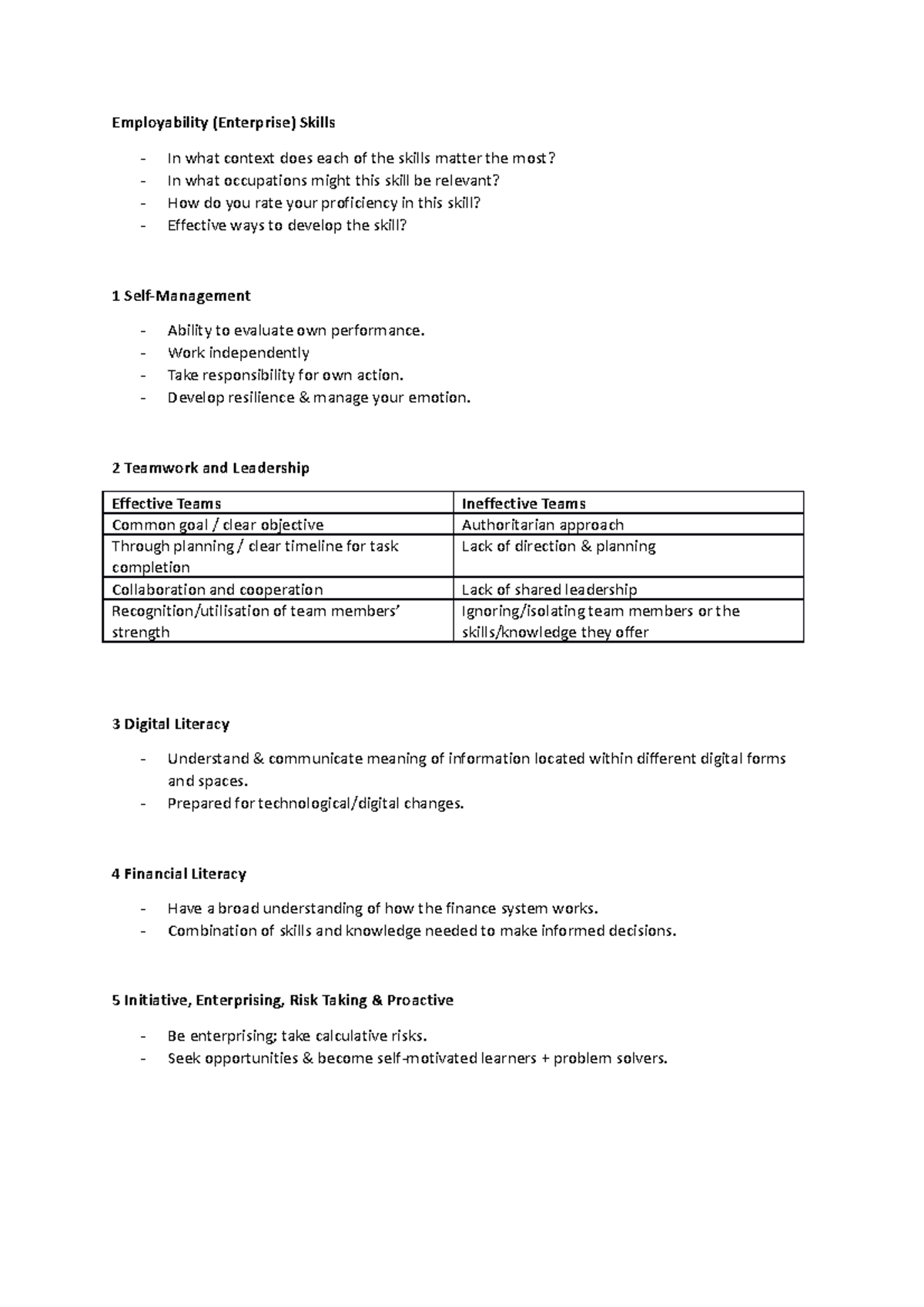 Employability Skills - notes - Employability (Enterprise) Skills - In ...
