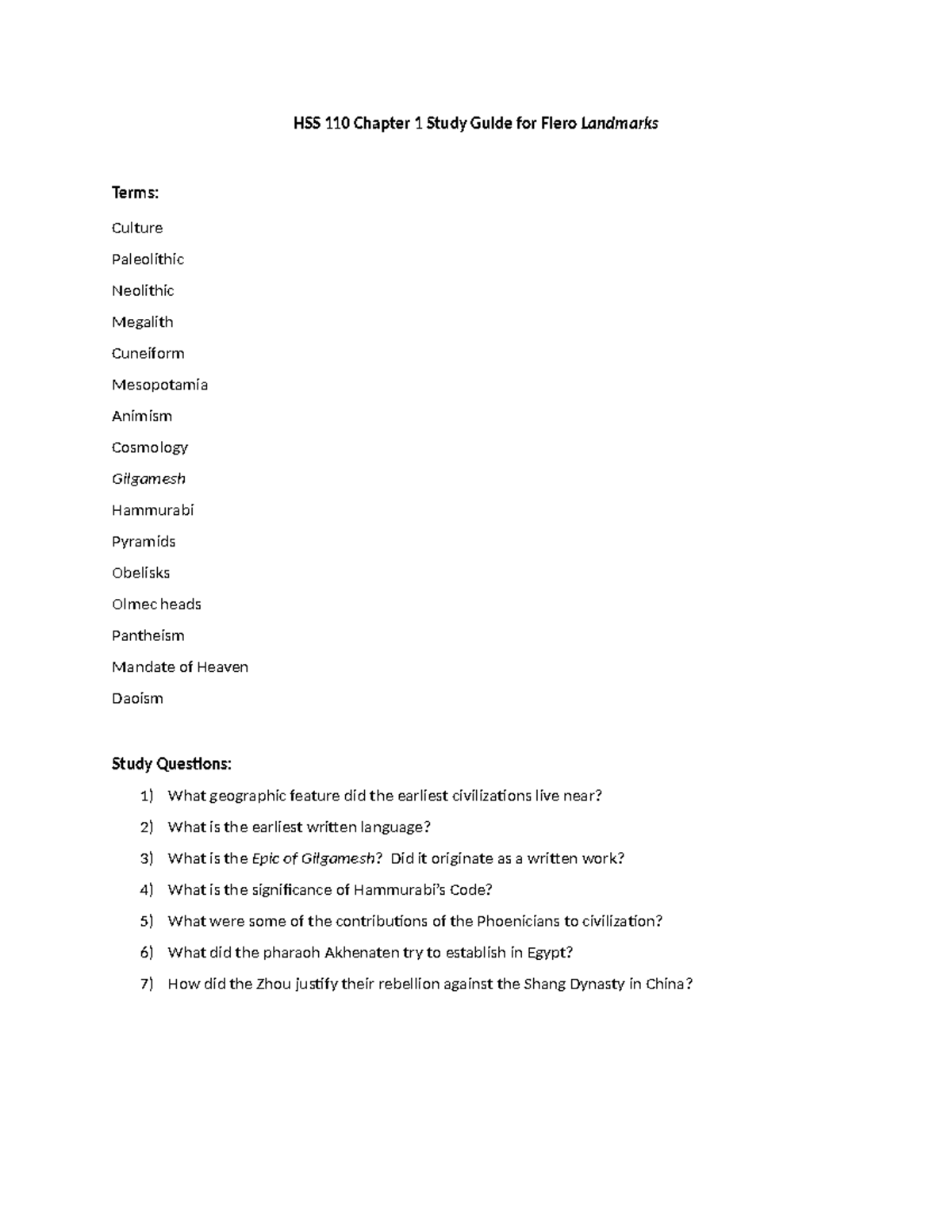 History of ideas study guide chapter 1 - HSS 110 Chapter 1 Study Guide ...