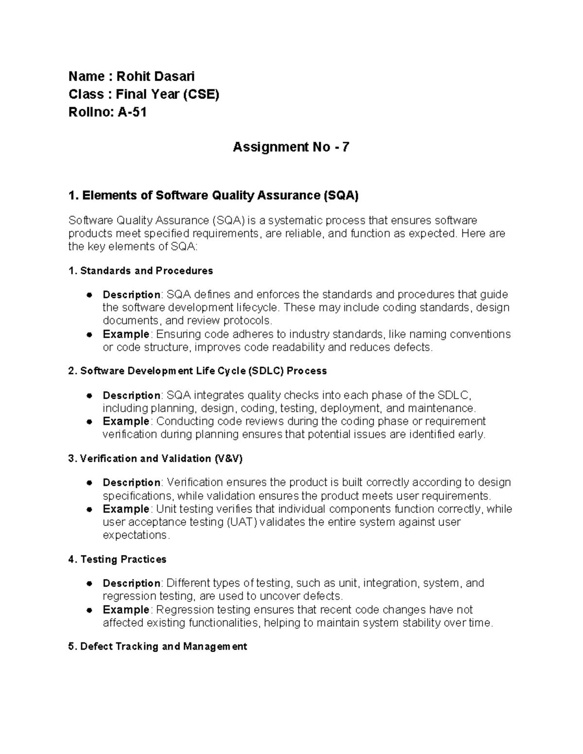 STQA Assignment no 7 - JJajzjzjjjjjjjjjjj - Name : Rohit Dasari Class : Final Year (CSE) Rollno ...