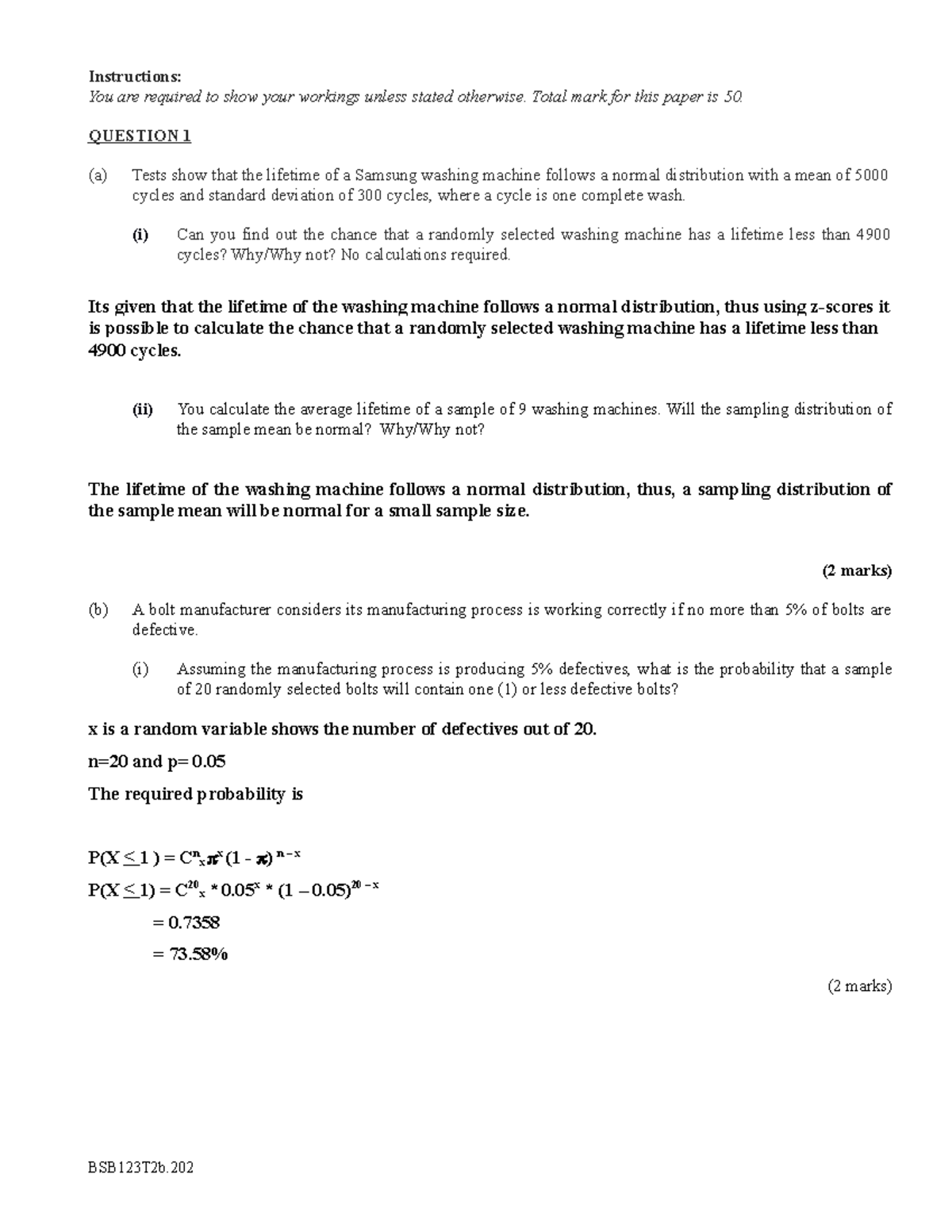 BSB123 Final Exam 20S2 - Practice Exam - Instructions: You are required ...