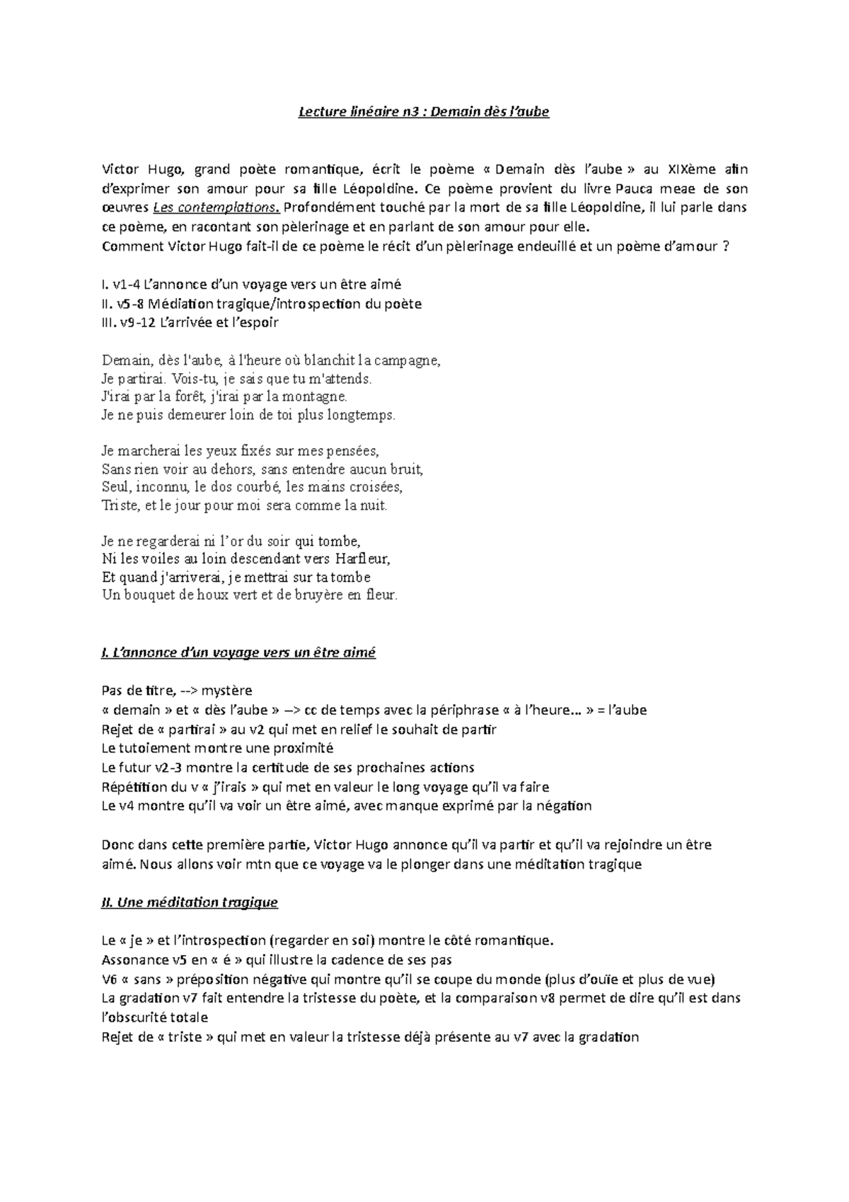 Demain dès l'aube - Lecture linéaire n3 : Demain dès l’aube Victor Hugo ...