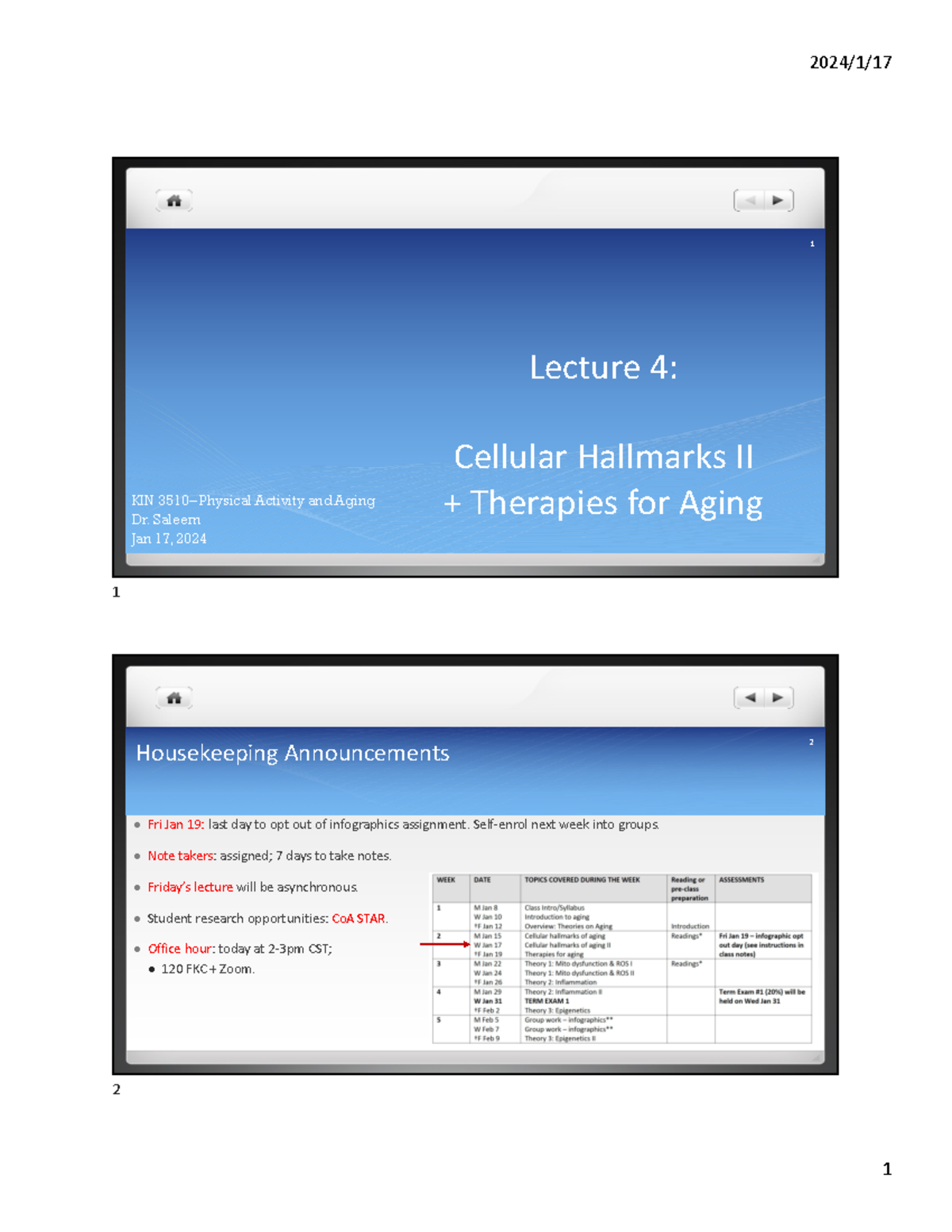 20240117 Lecture 4 Cellular Hallmarks Therapies - Lecture 4: Cellular Hallmarks II + Therapies ...