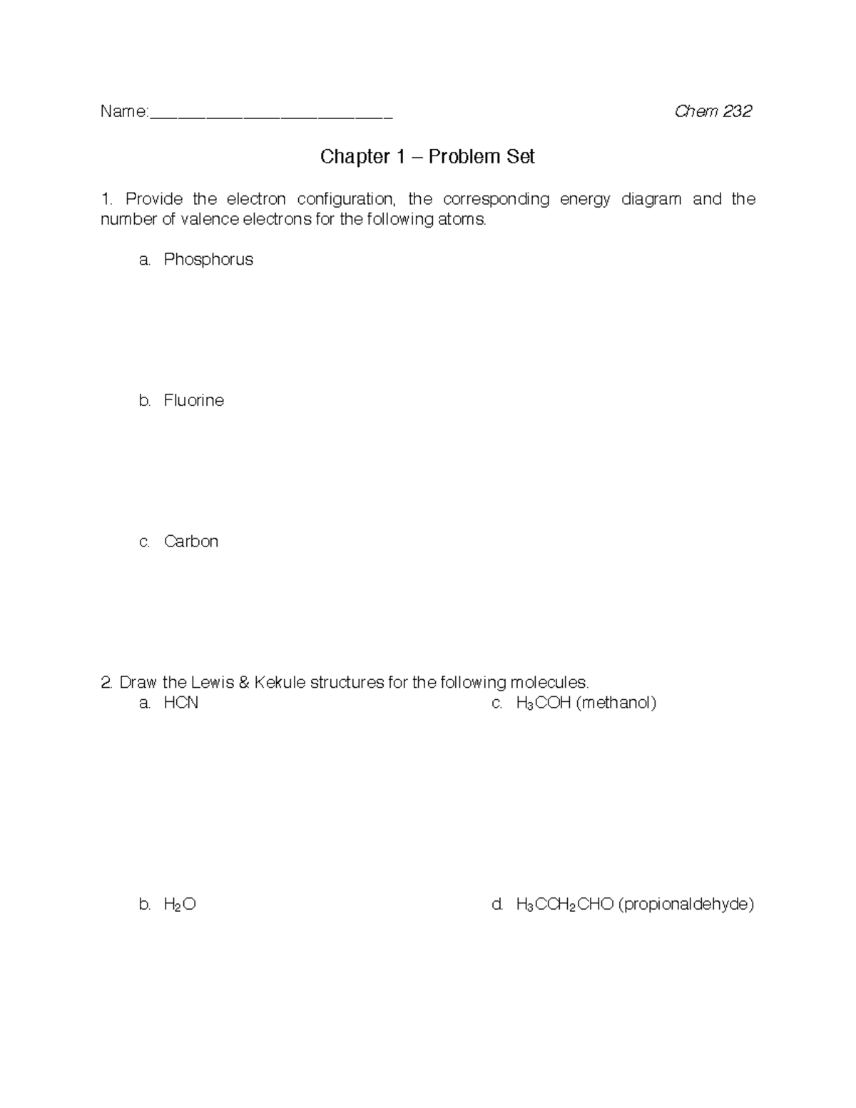 Chem232 Ch01 PS - Sizemore - Name:__________________________ Chem 232 Chapter 1 – Problem Set 1 ...