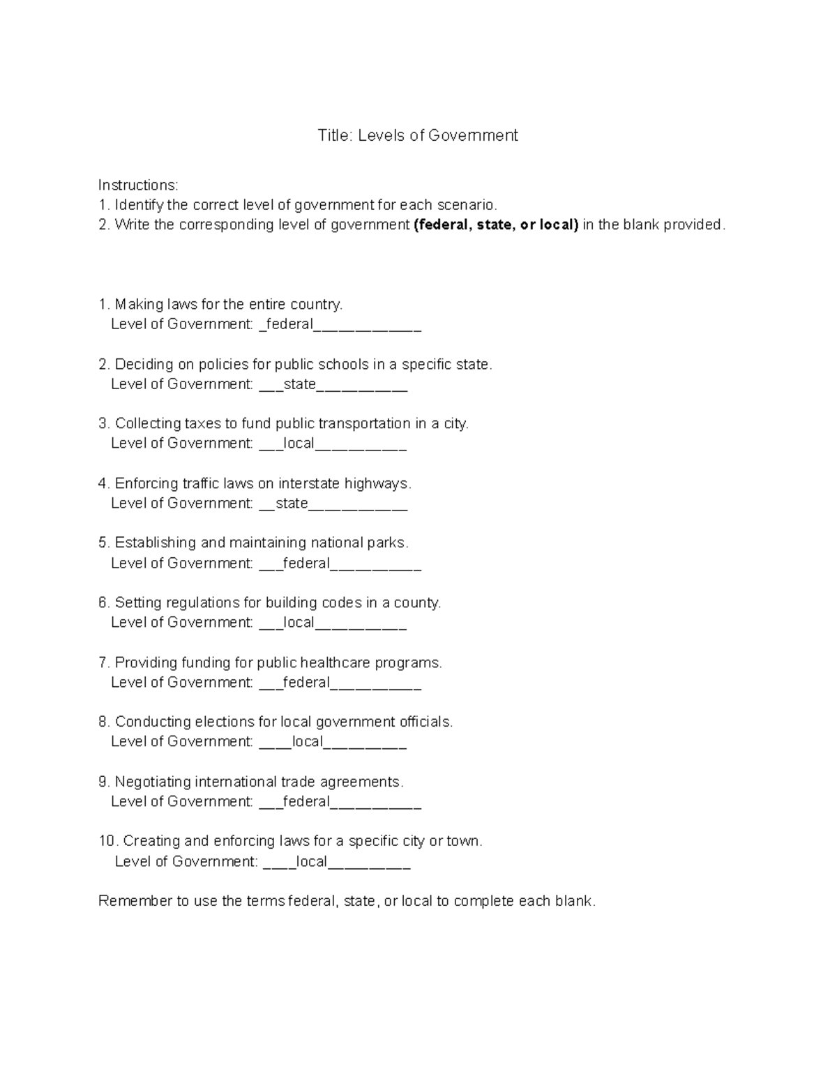 Favour Chukwu - Gov. Crash Course - Title: Levels of Government ...