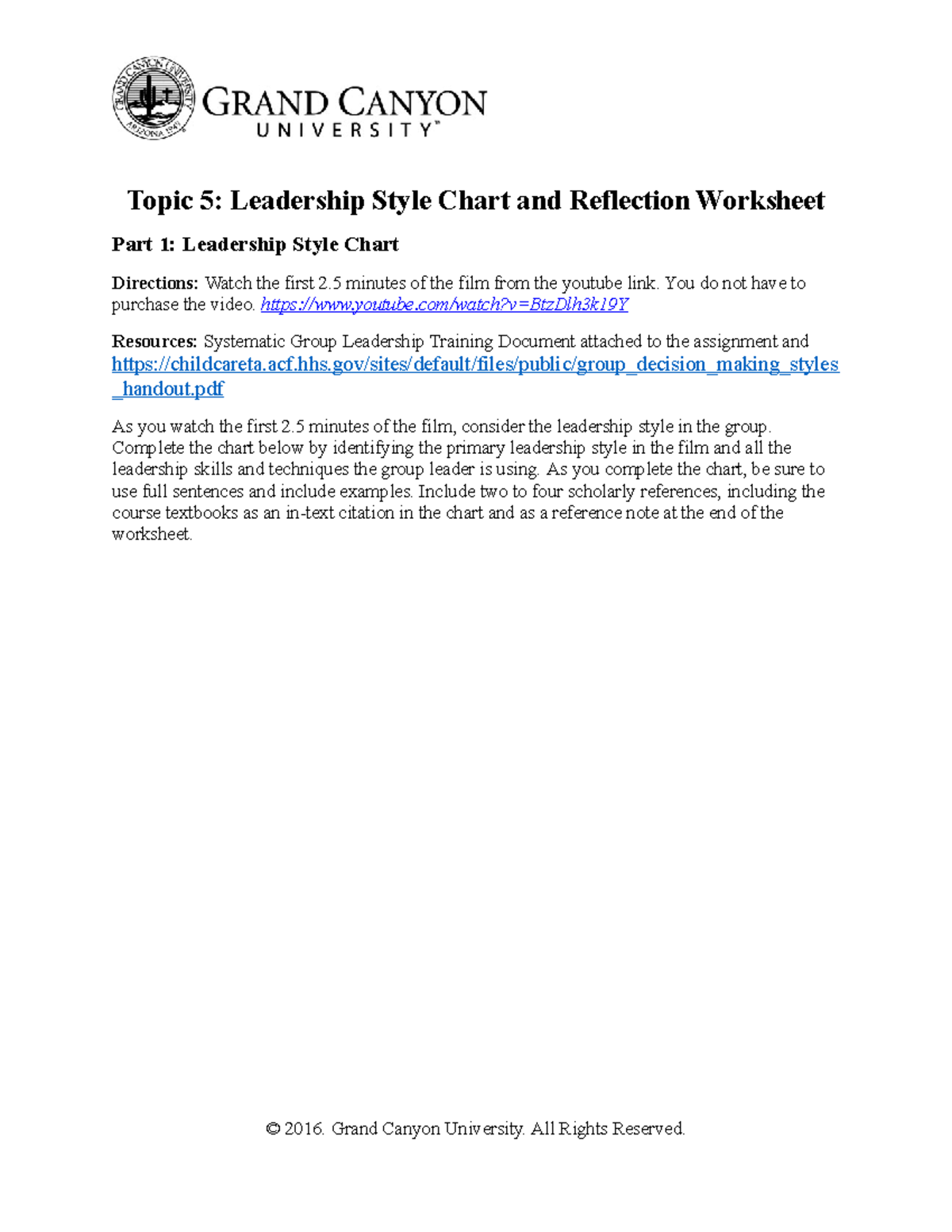 BHS-240 - ....... - Topic 5: Leadership Style Chart and Reflection ...