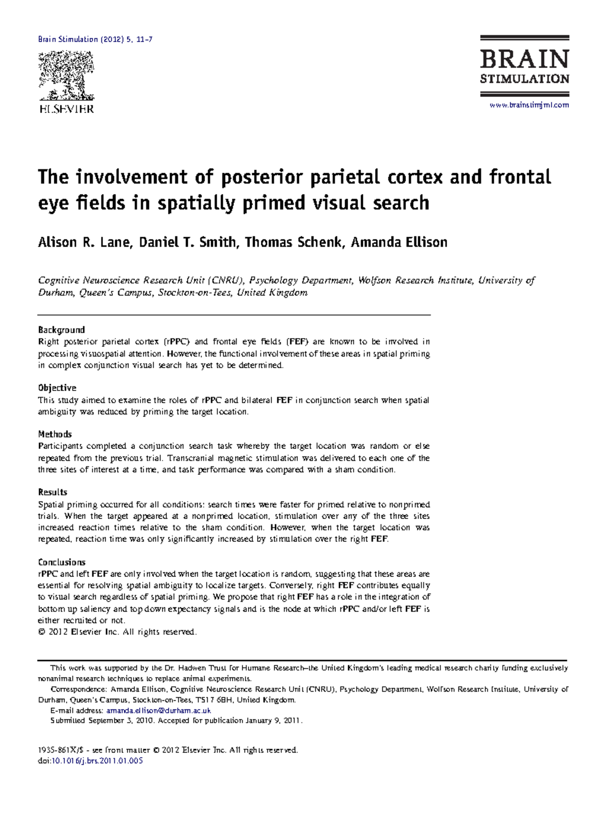 Lane2012 - The involvement of posterior parietal cortex and frontal eye ...