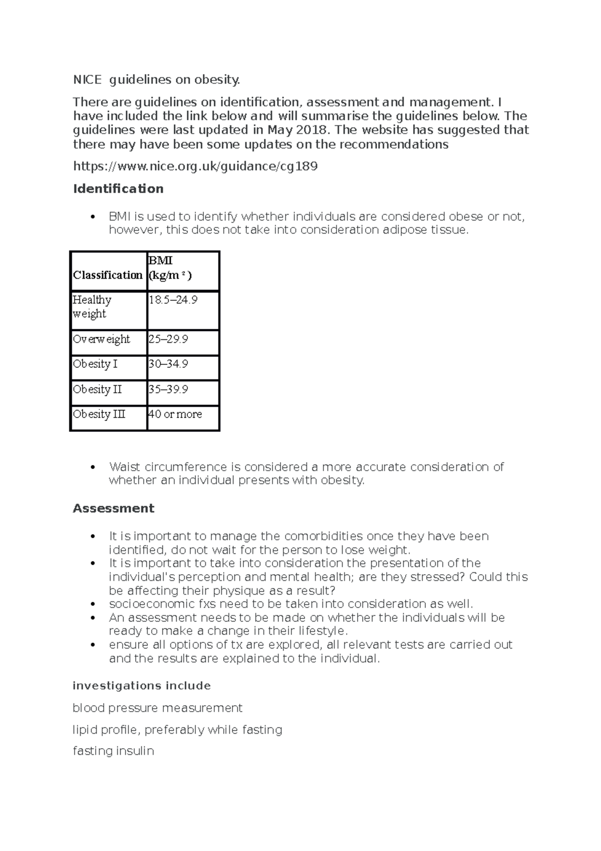 Nice guidelines and obesity - NICE guidelines on obesity. There are ...