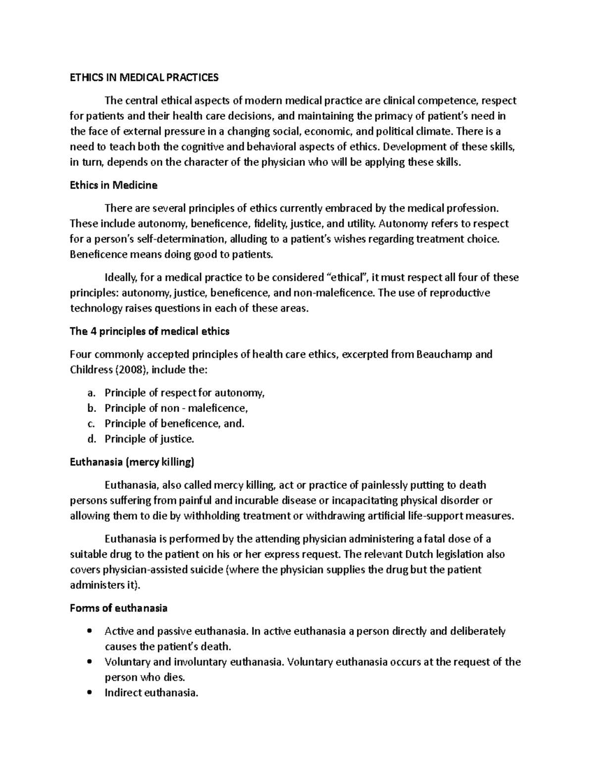 Ethics Reviewer ( Module 11) - ETHICS IN MEDICAL PRACTICES The central ...