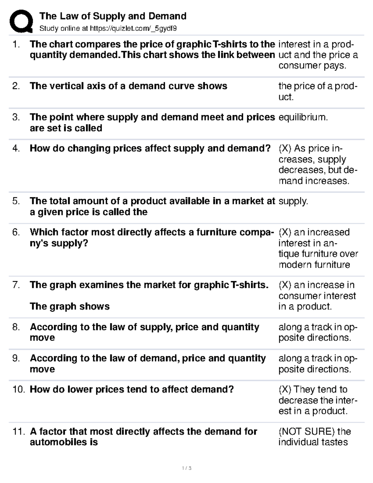 Managerial Accounting Quiz - The Law of Supply and Demand Study online ...