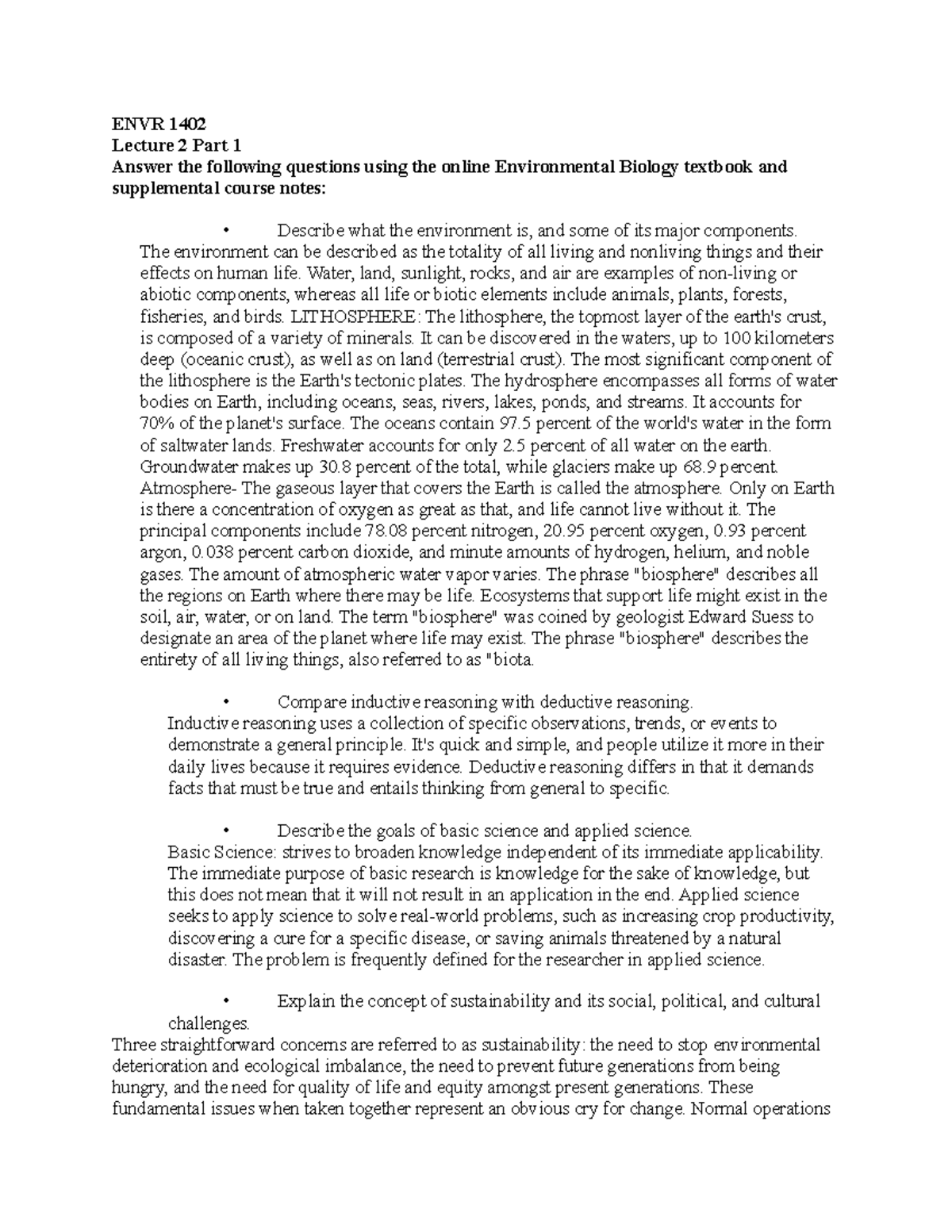 ENVR 1402 Lectrue 2 Part 11(2) copy - ENVR 1402 Lecture 2 Part 1 Answer ...