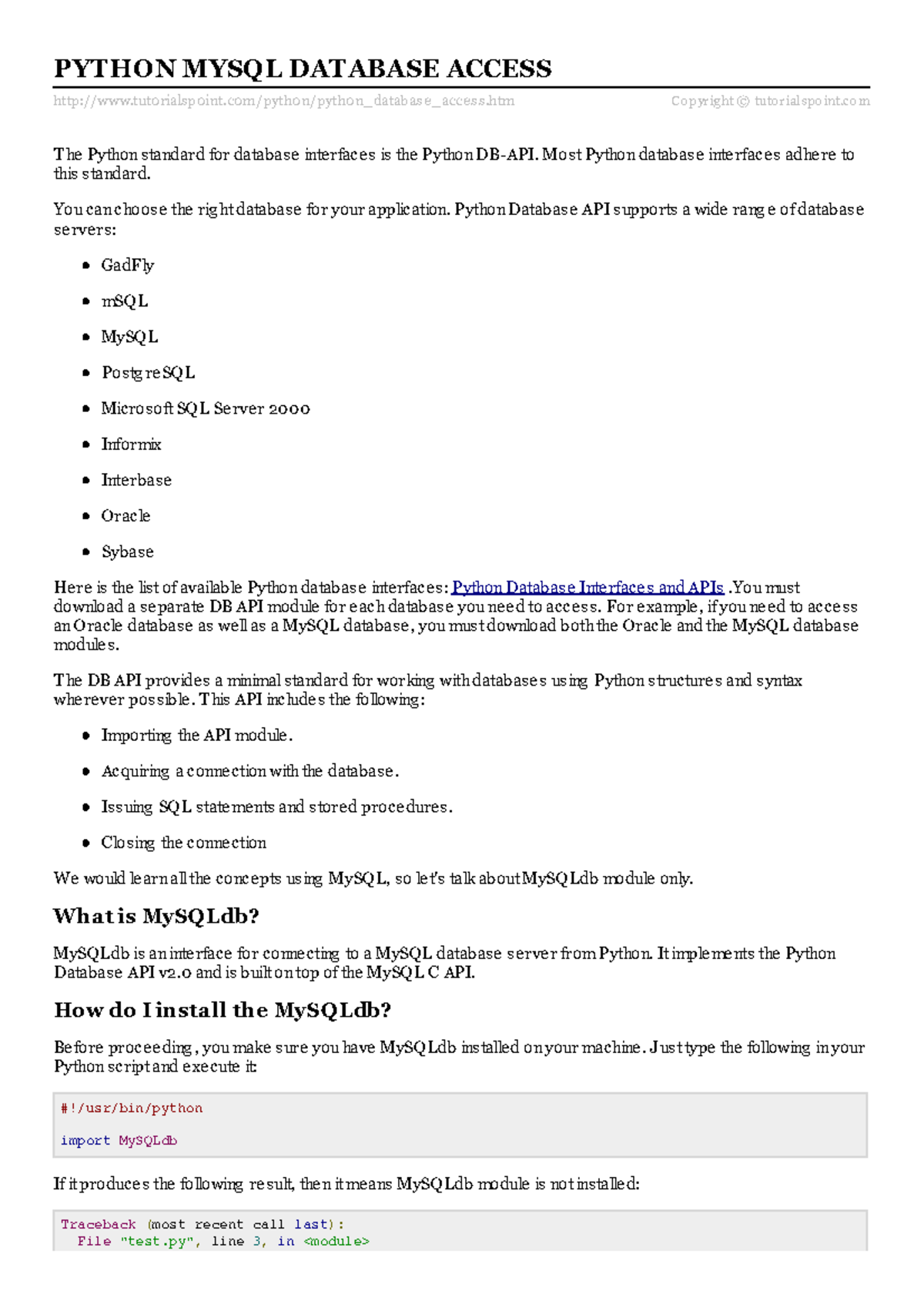 Python Database Access Tuto Rialspo Int M Pytho N Pytho N Database
