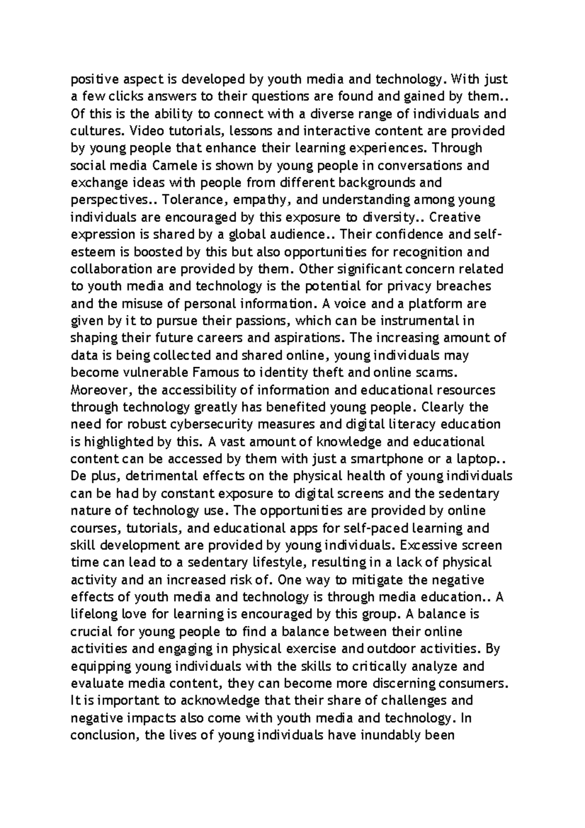 Youth media and tech og - essay - positive aspect is developed by youth ...