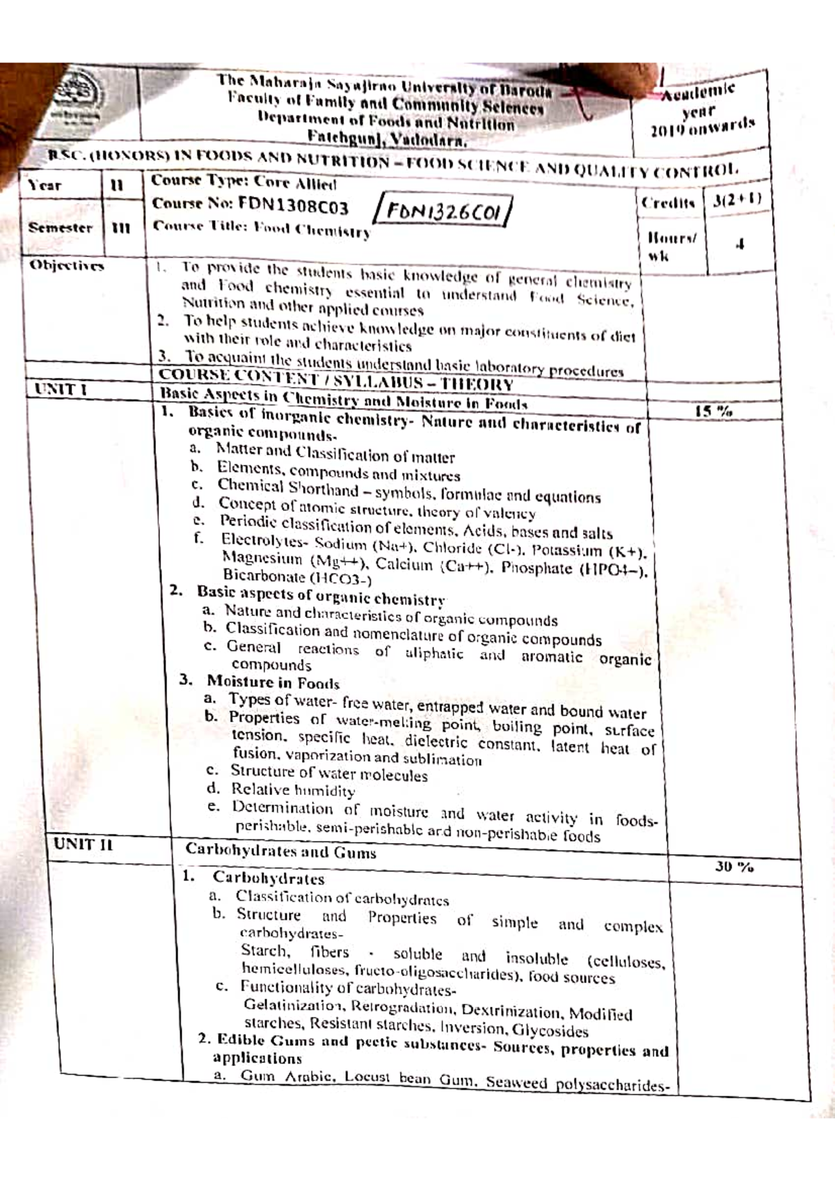 Food chemistry syllabus - Home Science - Studocu