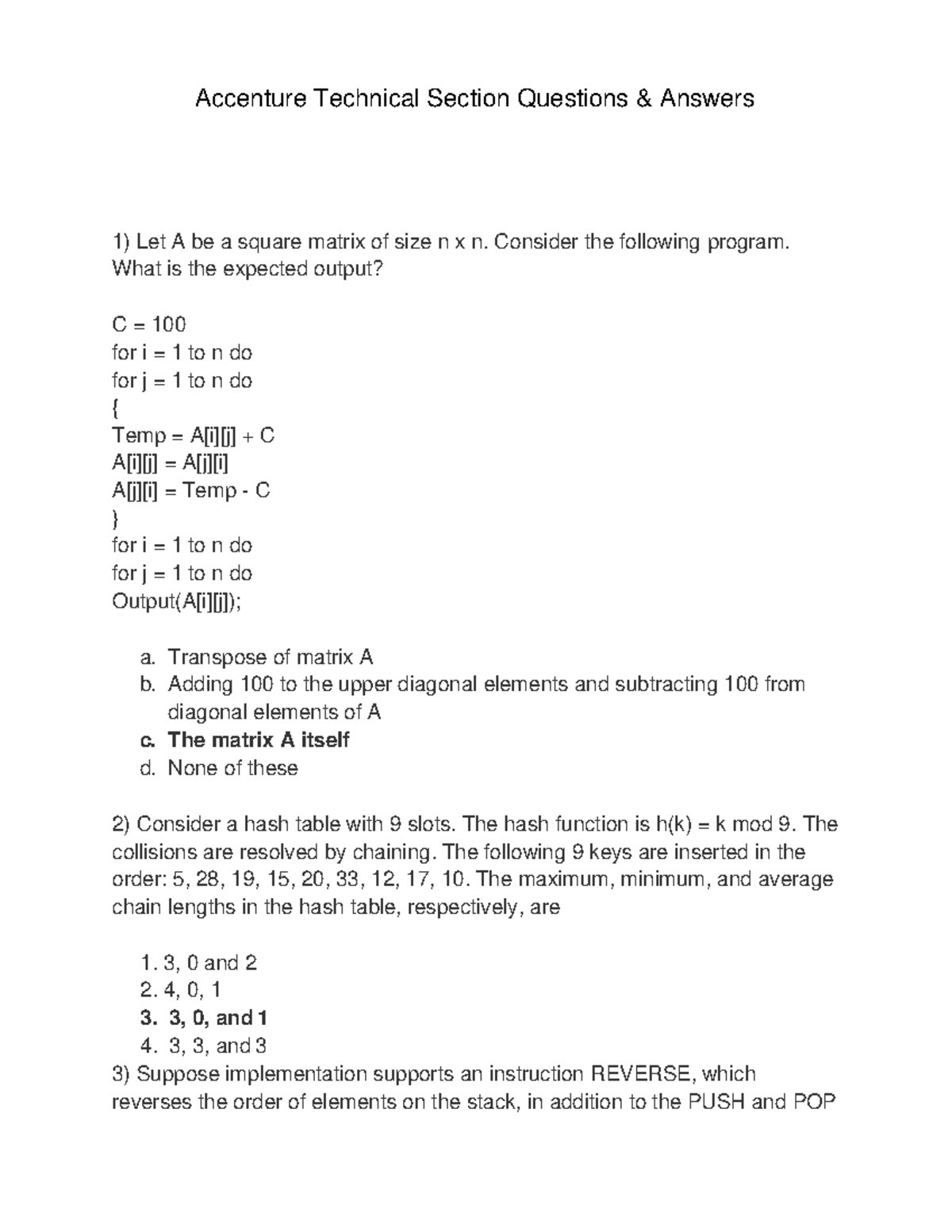 Accenture Technical Placement Paper recruitmentresult - Let A be a ...