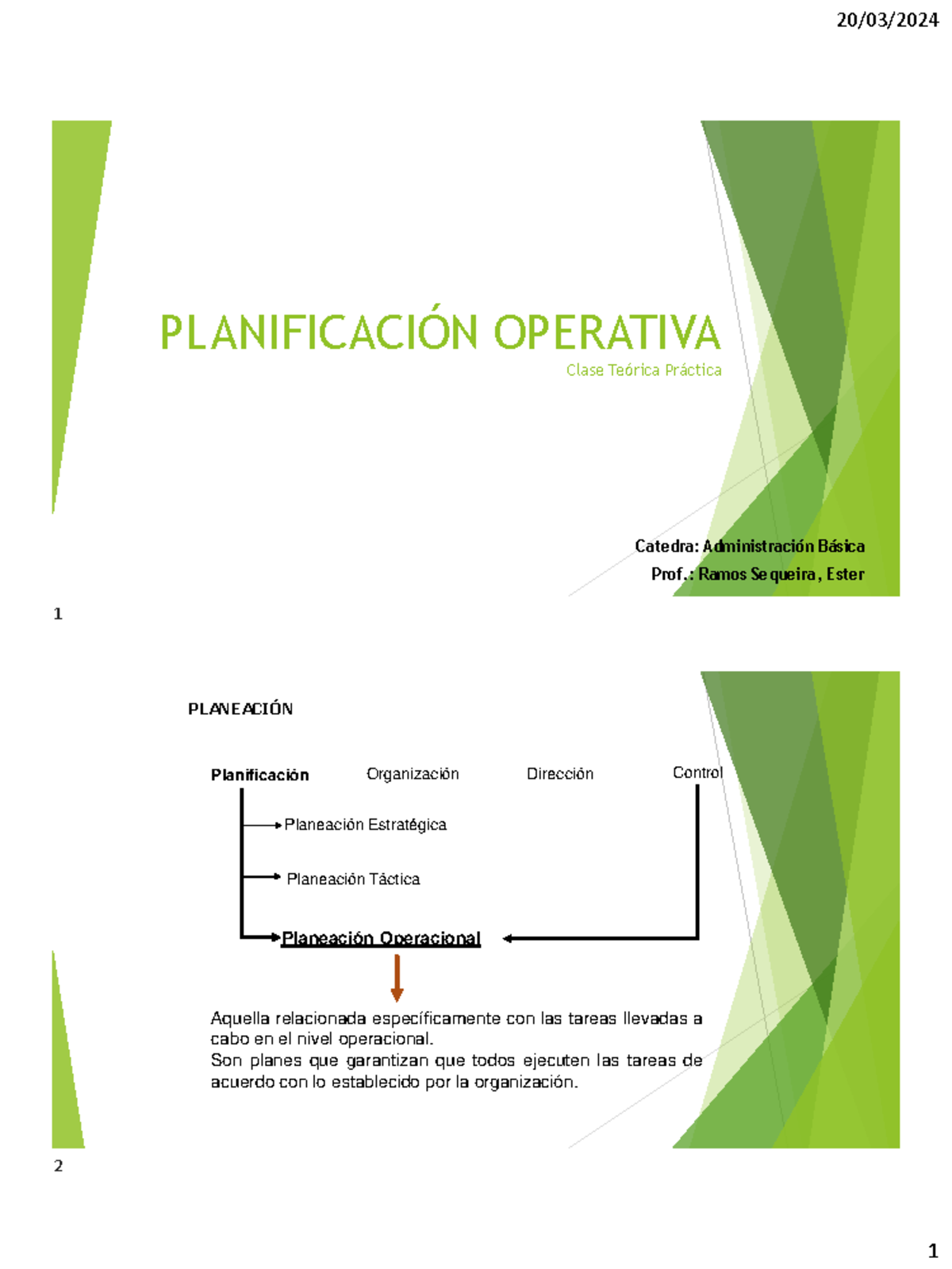 Planificación Operativa - PLANIFICACIÓN OPERATIVA Clase Teórica ...