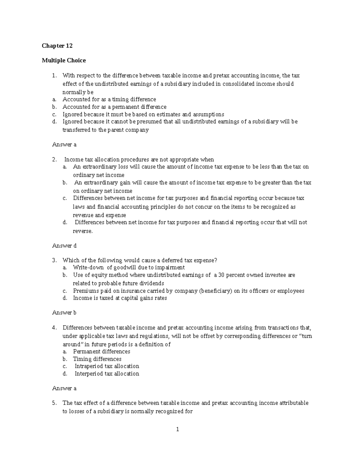 Chapter 12-test prep - Exercise works - Chapter 12 Multiple Choice With ...