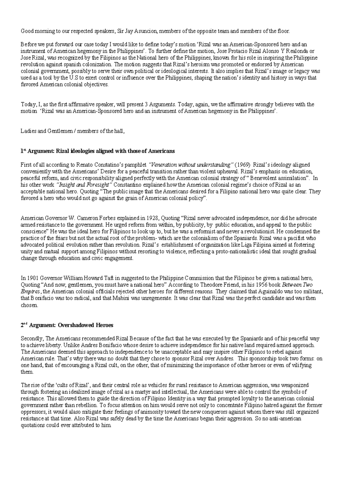 Debate Script - Good morning to our respected speakers, Sir Jay ...