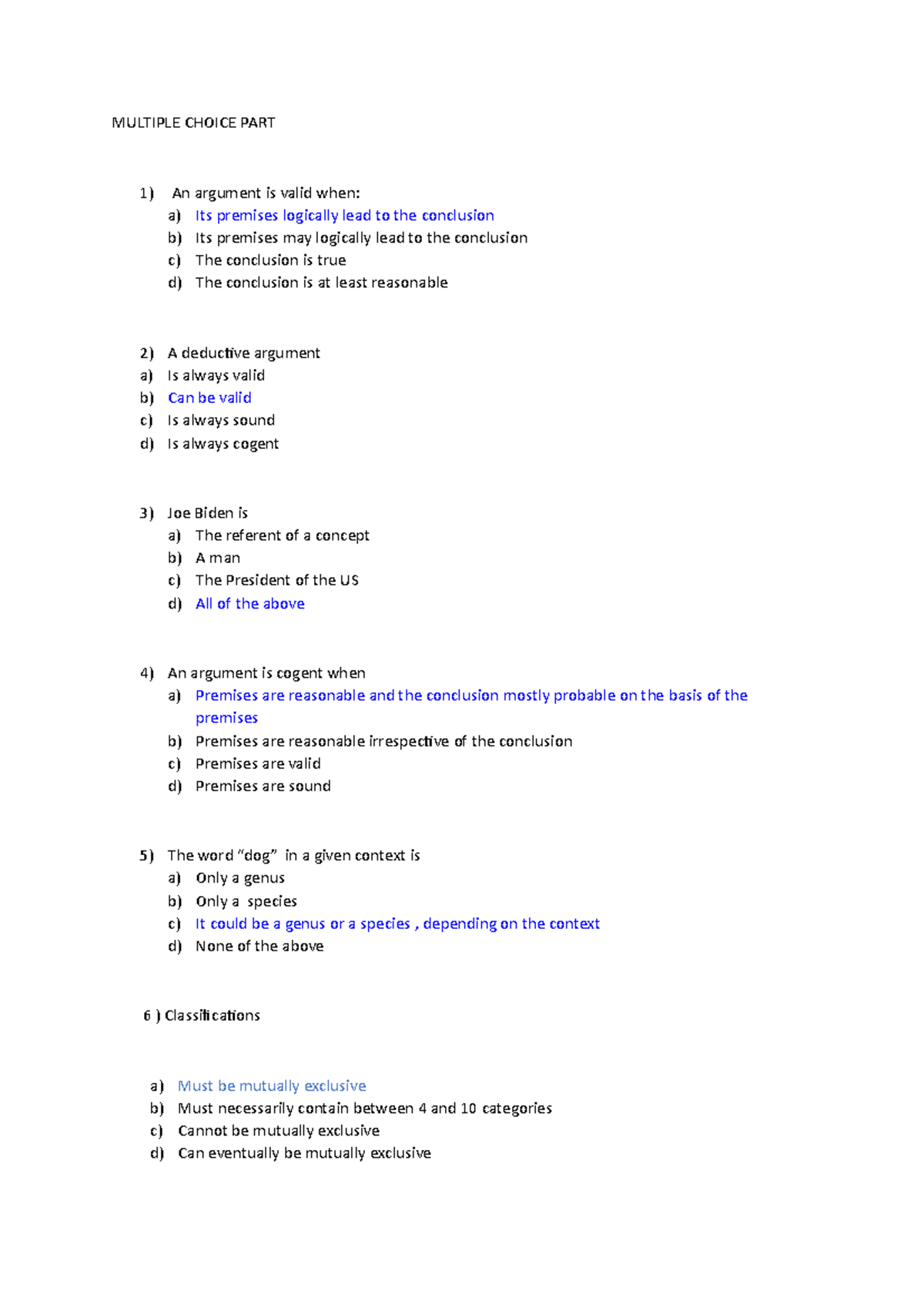 In class test 2311 AS 03 - MULTIPLE CHOICE PART An argument is valid ...