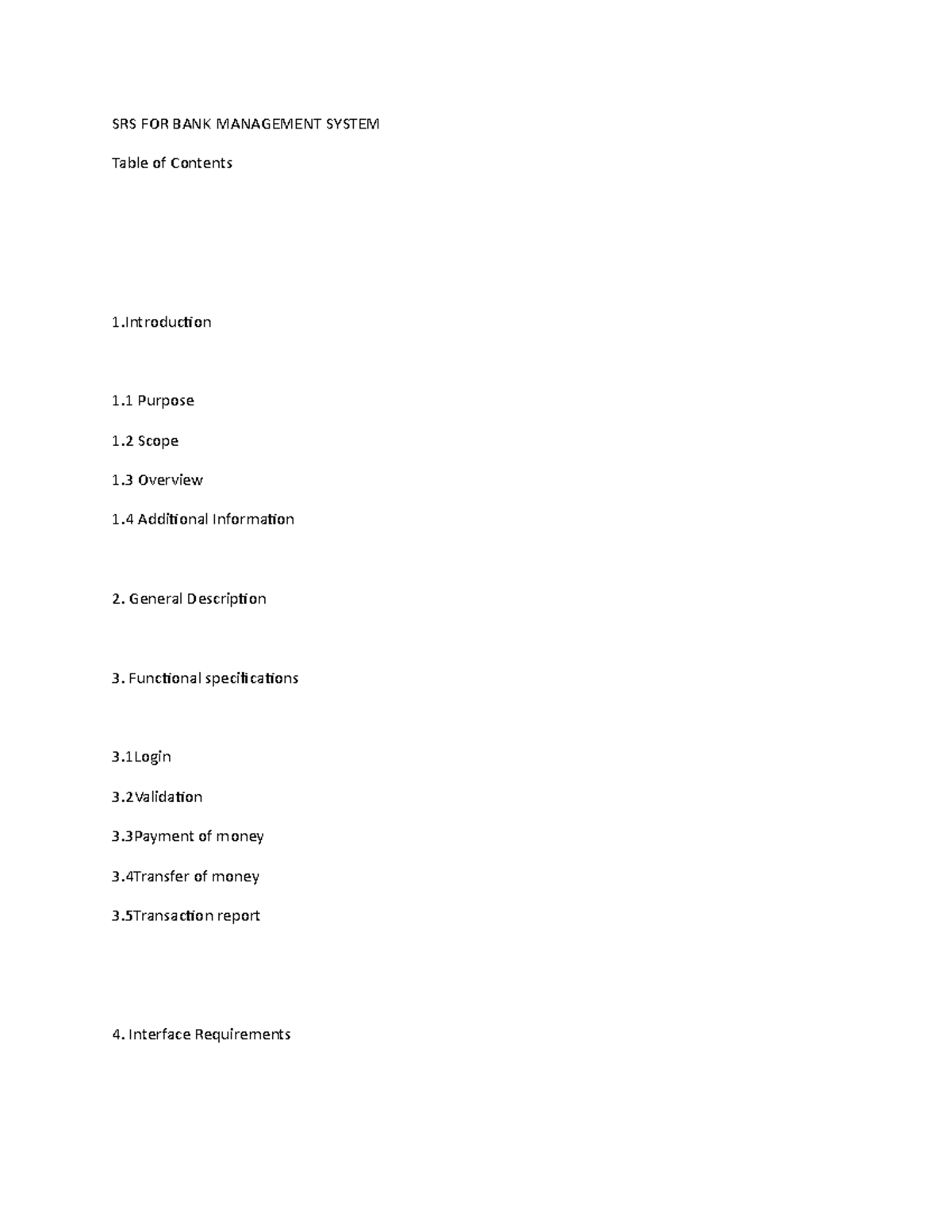 SRS bank managment - bank srs - SRS FOR BANK MANAGEMENT SYSTEM Table of ...