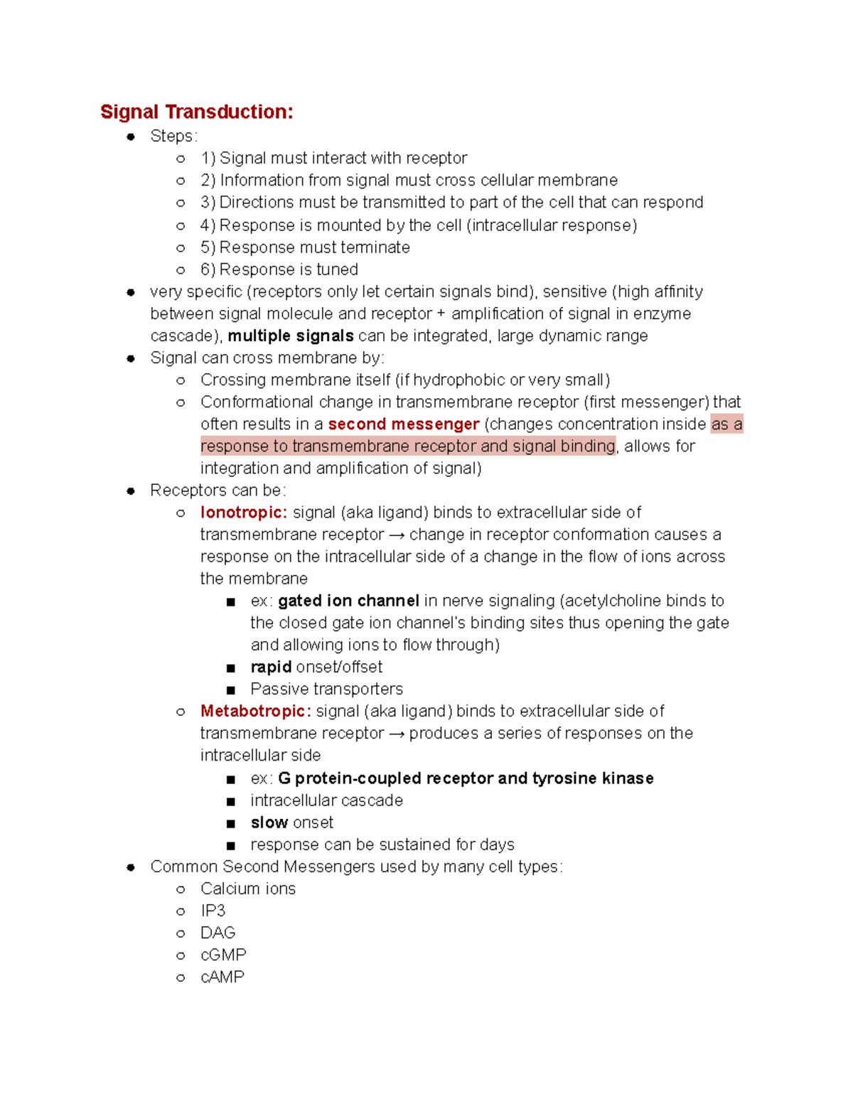 Biochemistry Unit 3 Topics - Signal Transduction: Steps: 1) Signal must ...
