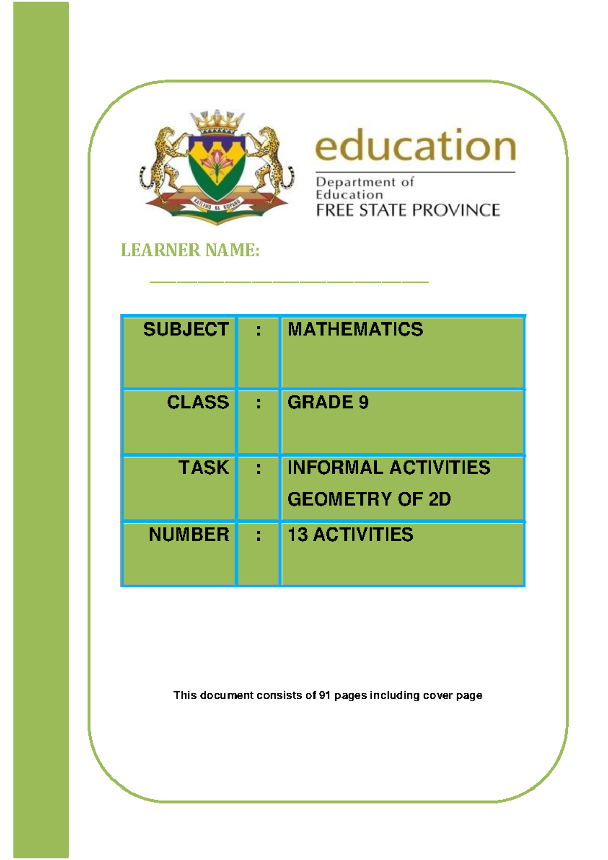 Grade 9 Informal Activities FOR Geometry OF 2D Learner COPY - LEARNER ...