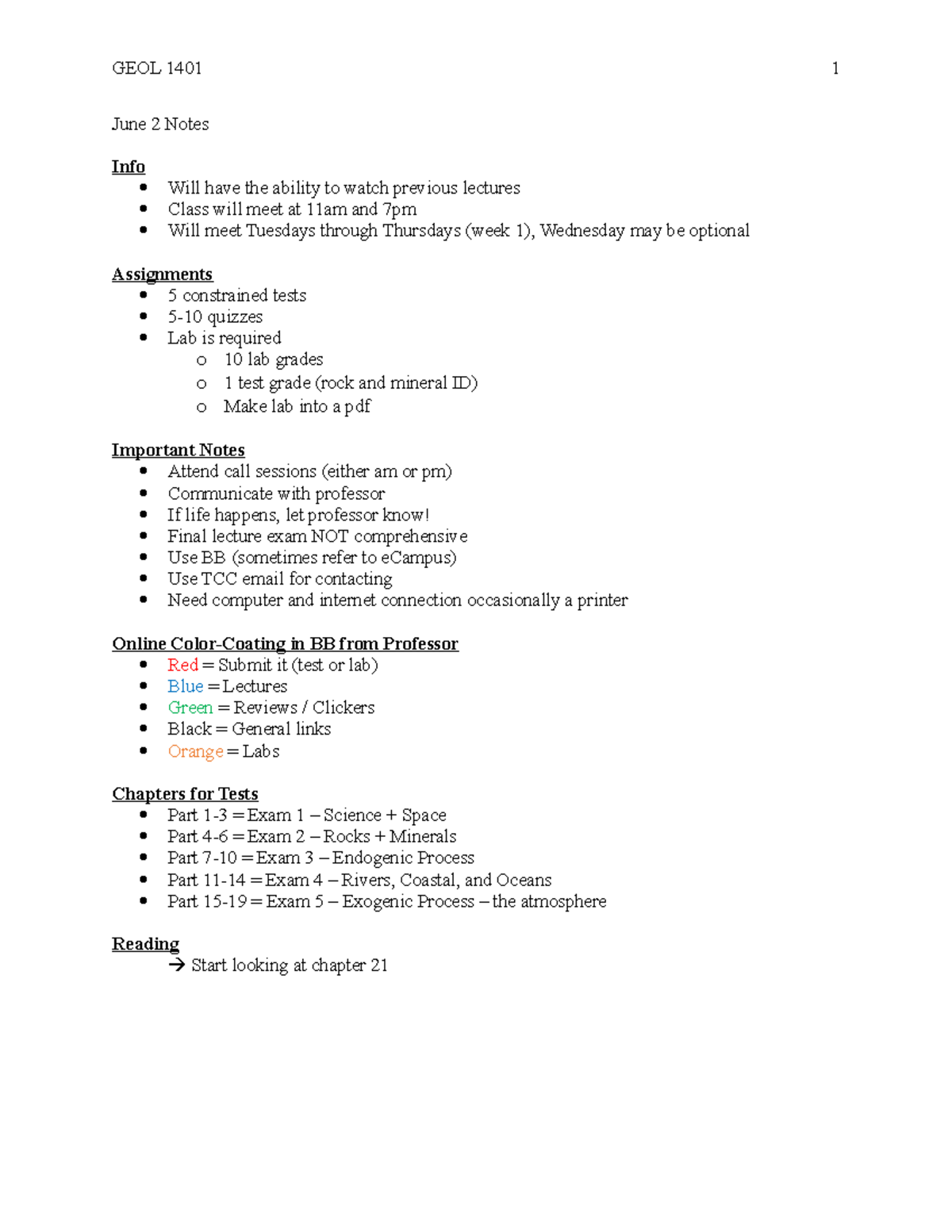 GEOL June 2 Notes - GEOL 1401 June 2 Notes Info Will have the ability ...