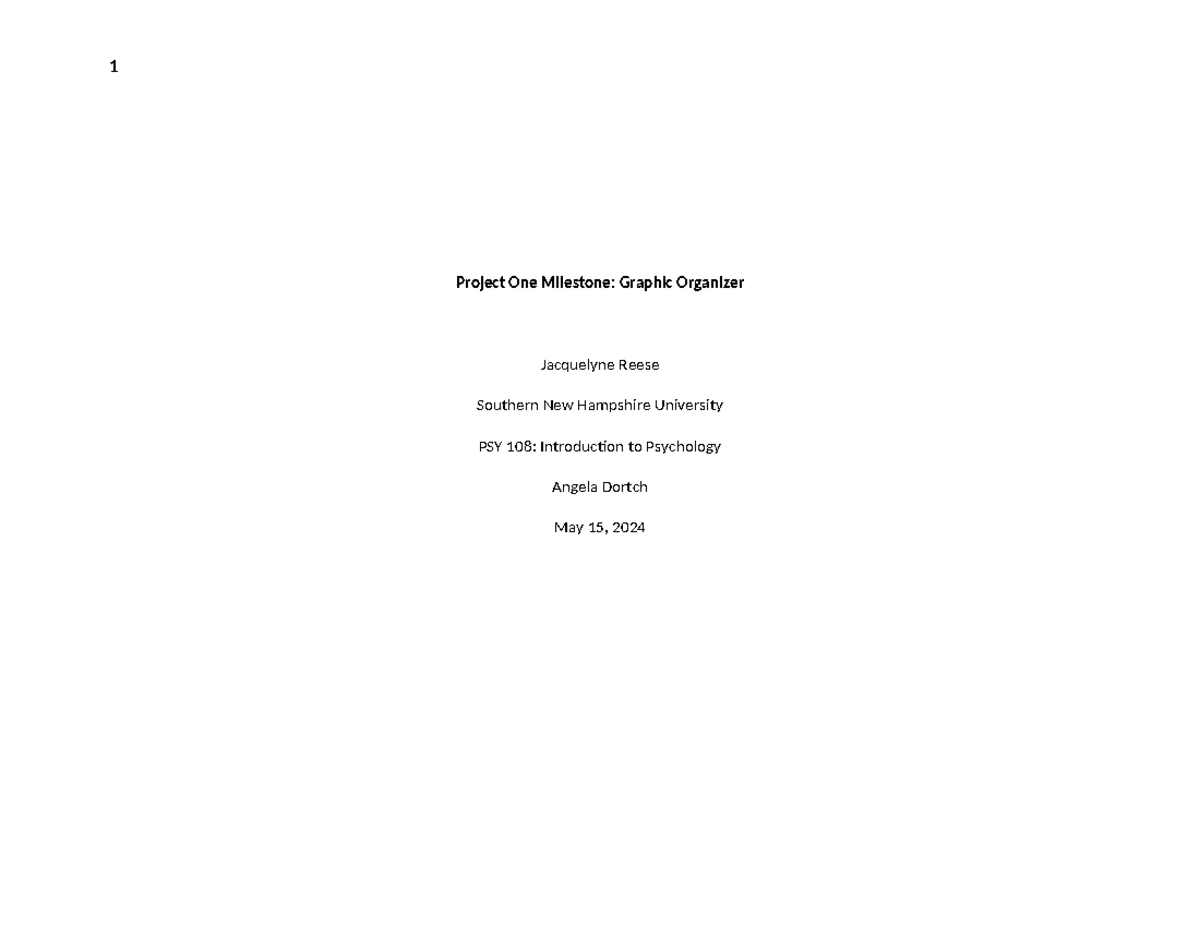 PSY108 Project One Milestone - Project One Milestone: Graphic Organizer ...