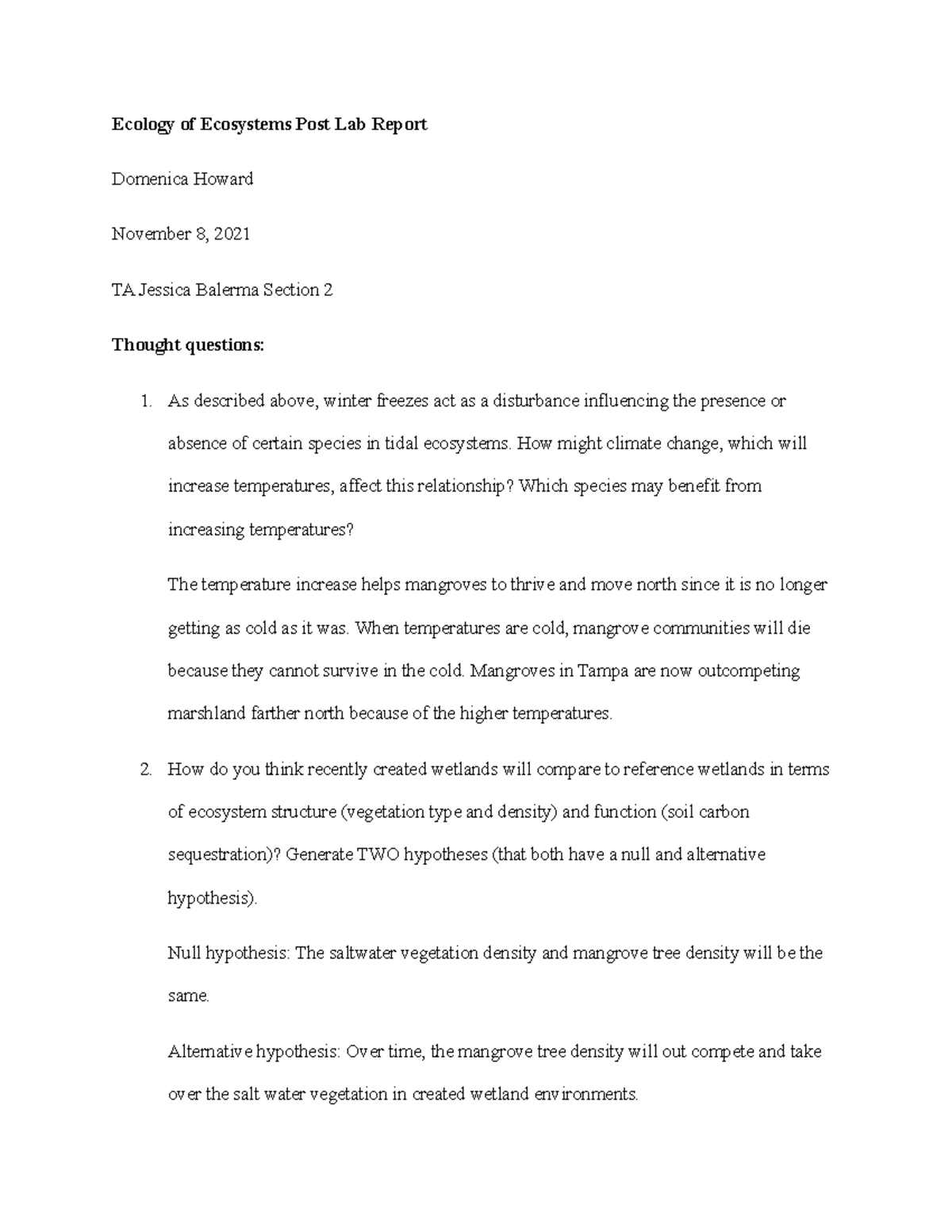 Week 10 Report Ecosystems Ecology - PCB3043L - USF - Studocu