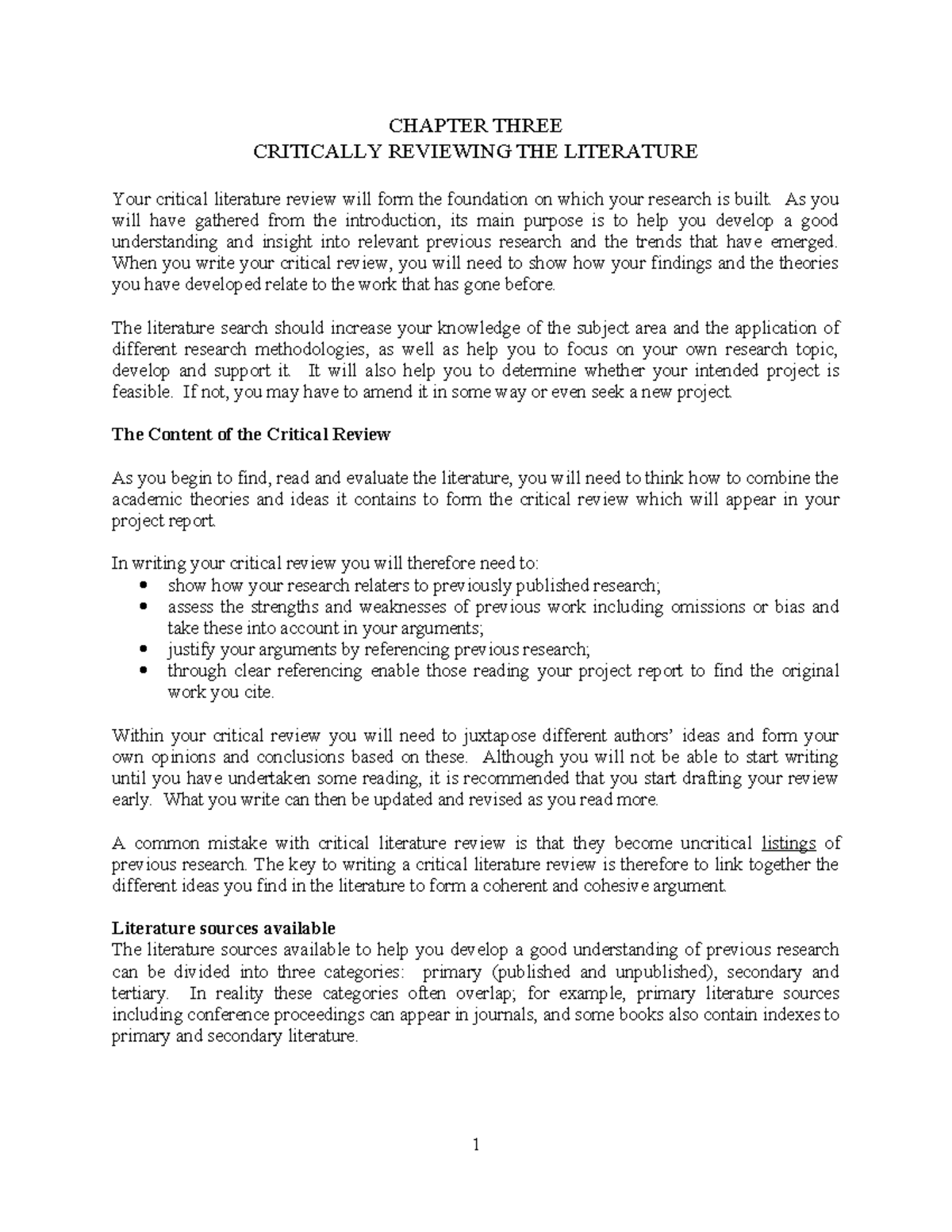 CHAP 3 BRM - Business research methods - CHAPTER THREE CRITICALLY ...