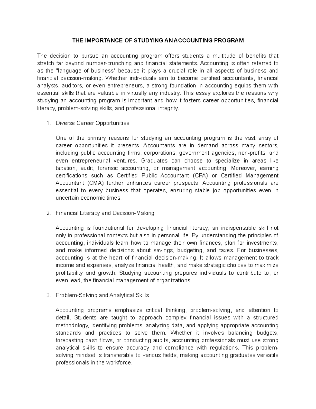 THE Importance OF Studying AN Accounting Program - THE IMPORTANCE OF ...