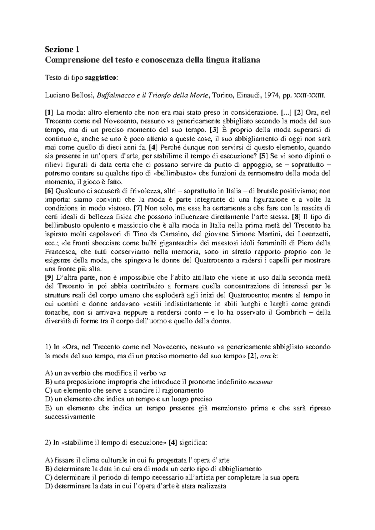 Comprensione testo - Sezione 1 Comprensione del testo e conoscenza ...