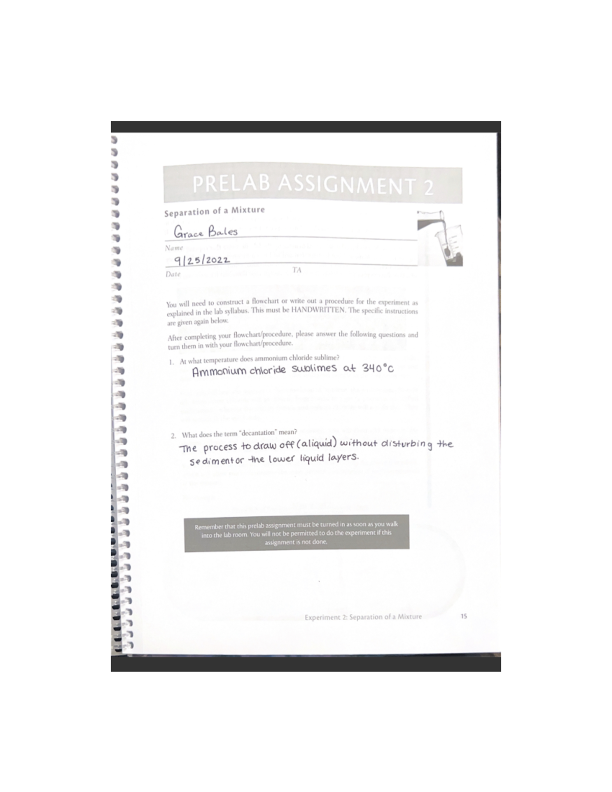 UWyo General Chemistry 1020 (Dr. Anderson) Ch. 2 Pre Lab Questions - CHEM 1020 - Studocu