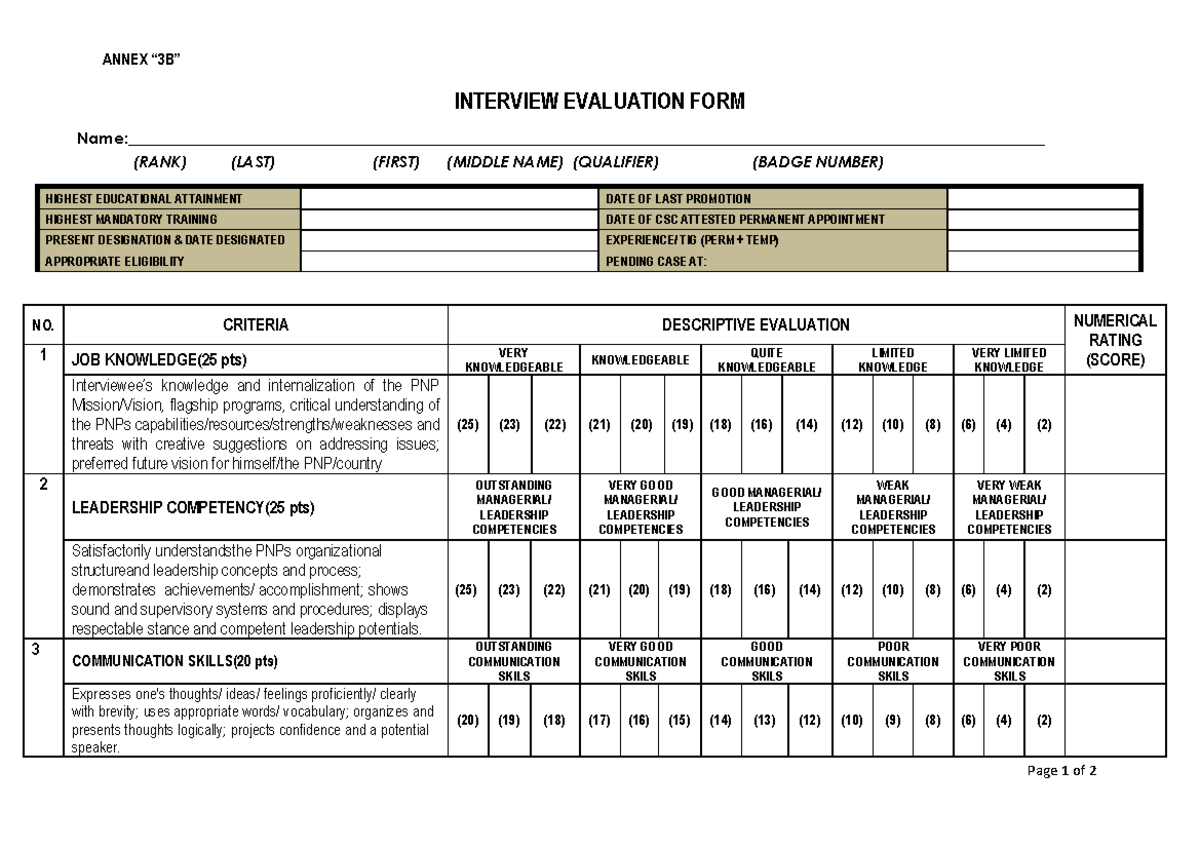 Annex 3B Interview and Evaluation Form PSMS PEMS - ANNEX “3B” Page 1 of ...