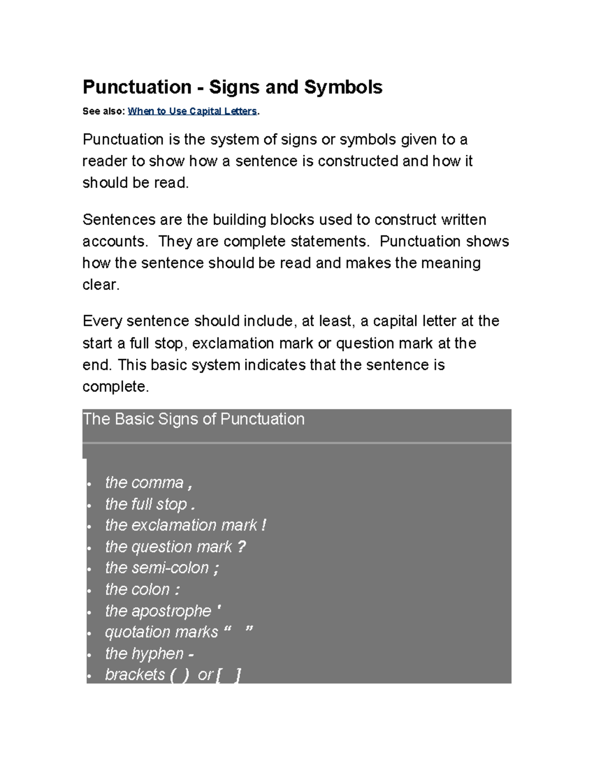 Punctuation Definitions 1 - Punctuation - Signs and Symbols See also ...