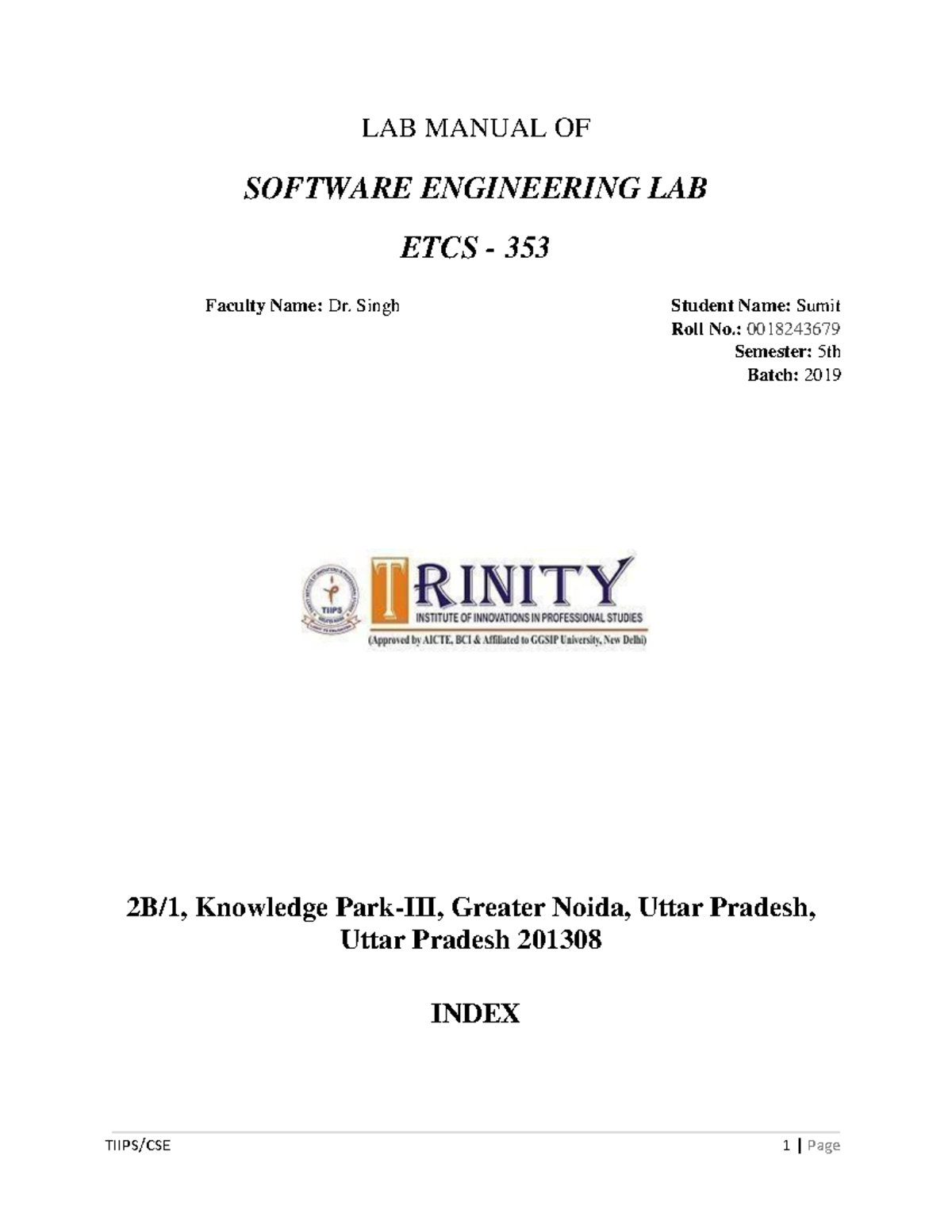SE Lab file[ 3322] - LAB MANUAL OF SOFTWARE ENGINEERING LAB ETCS - 353 ...