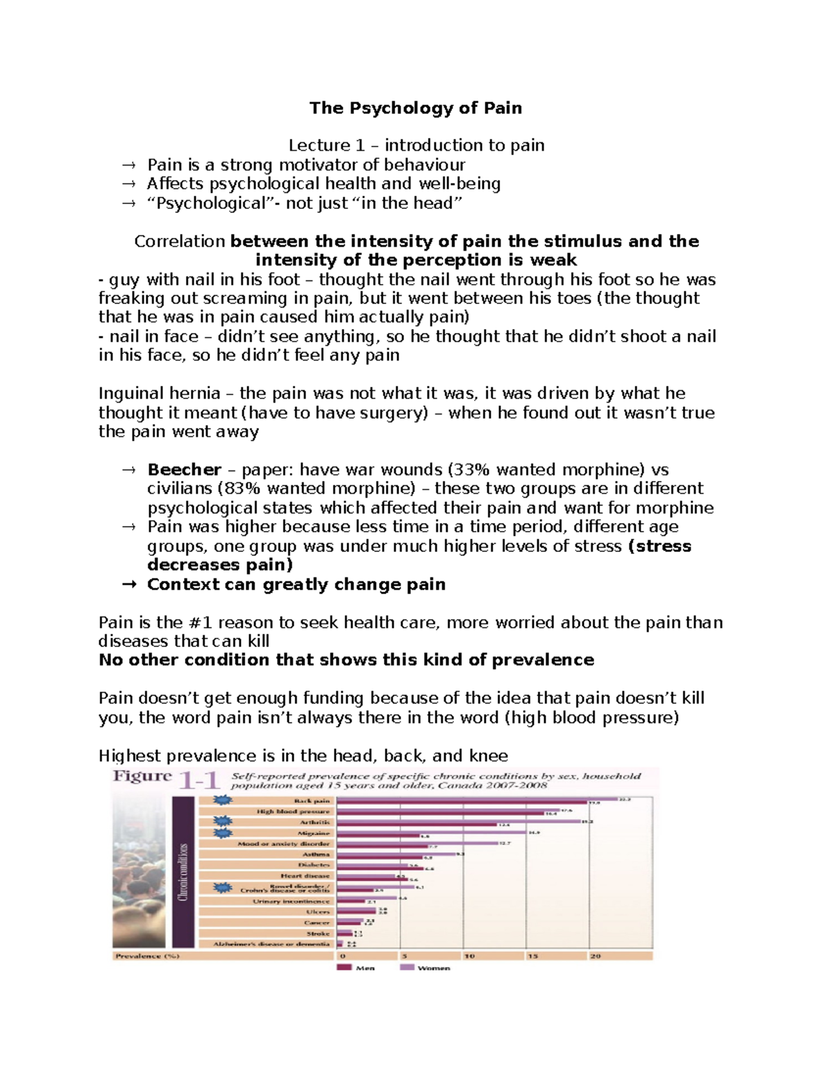 The Psychology of Pain - quick notes - The Psychology of Pain Lecture 1 ...