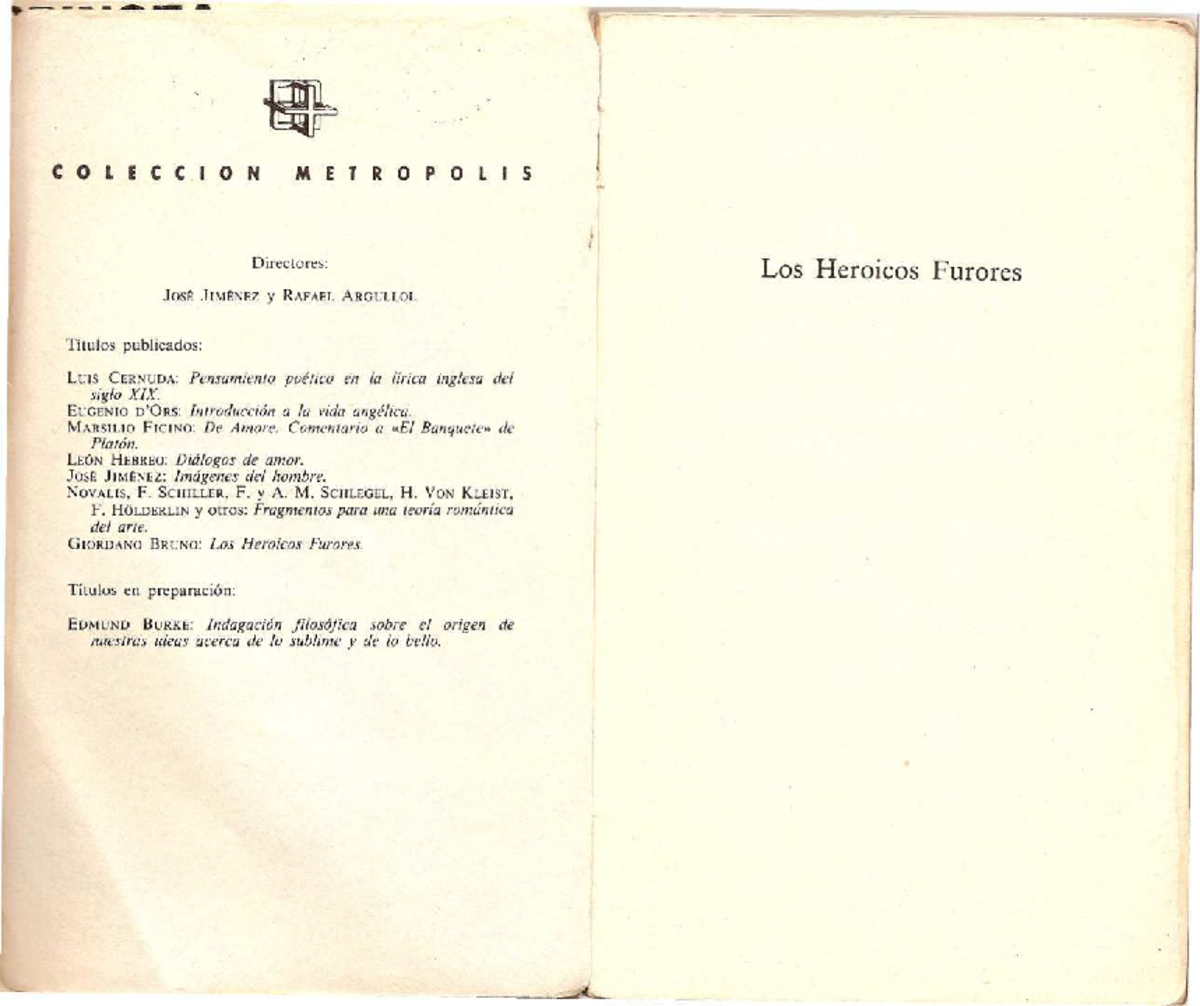 Los Heroicos Furores Giordano Bruno - COL E C C O N METROPOLIS ...