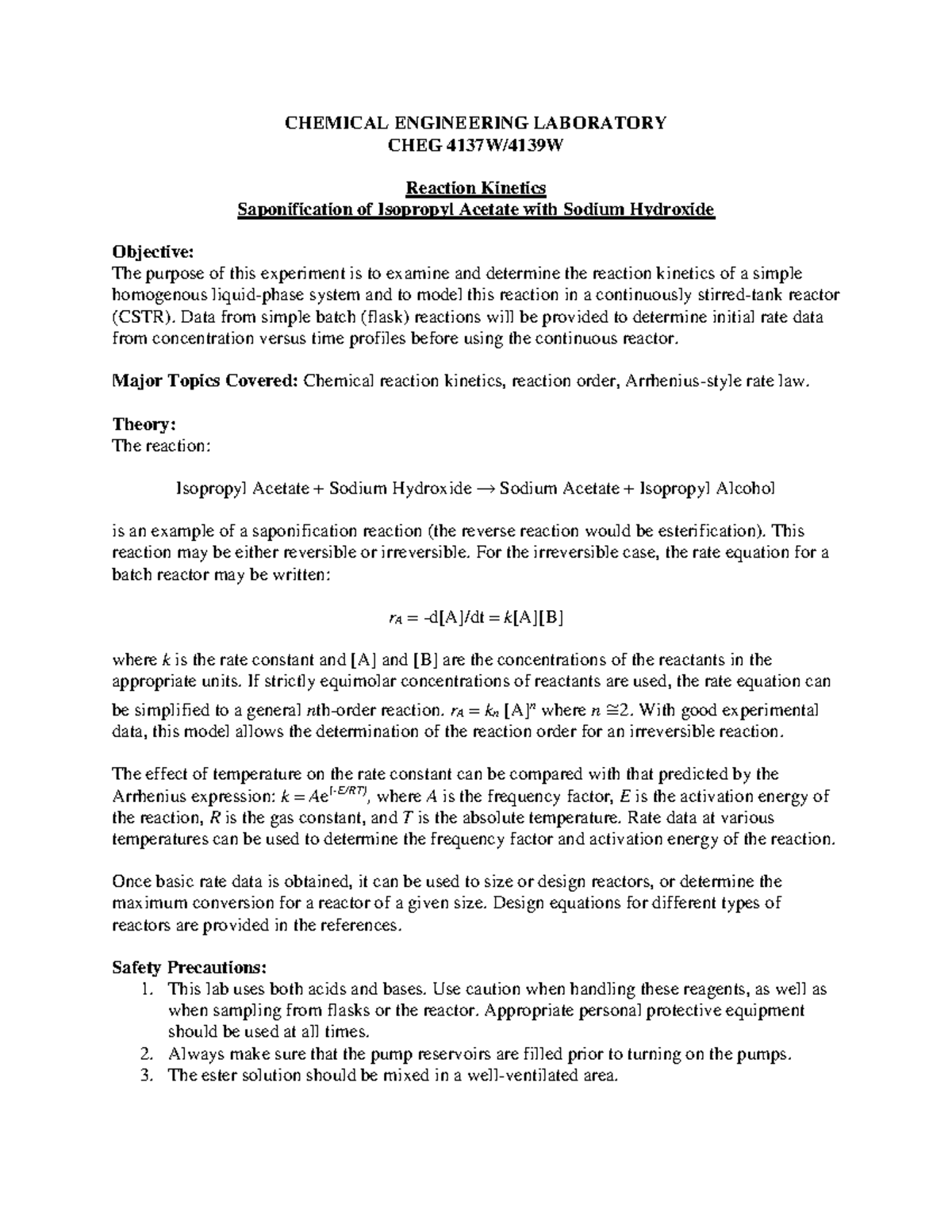 Cstrkinetics 2016 - lab report - CHEMICAL ENGINEERING LABORATORY CHEG ...