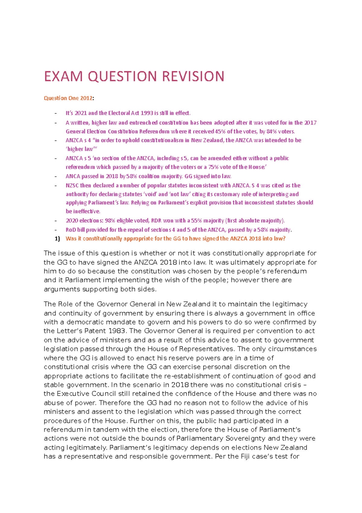 Exam 24 October 2018, questions - EXAM QUESTION REVISION Question One ...