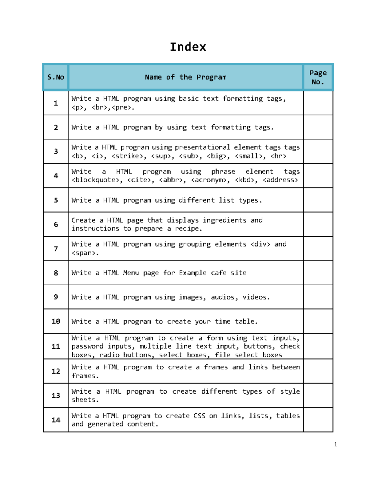 Web Technologies Practical Record - Index S Name of the Program Page No ...