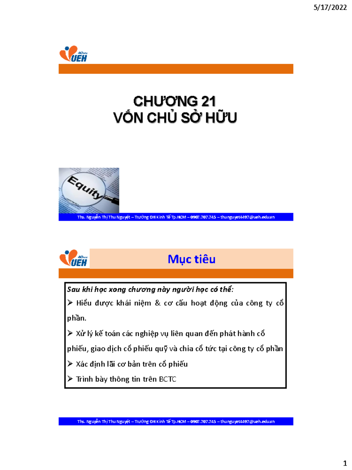 C21. VCSH-SV - VCSH - Ths. NguyßnThßThu Nguyßt – Tr±ờngĐH KinhT¿Tp–0907.707 –thunguyet4497@ueh ...