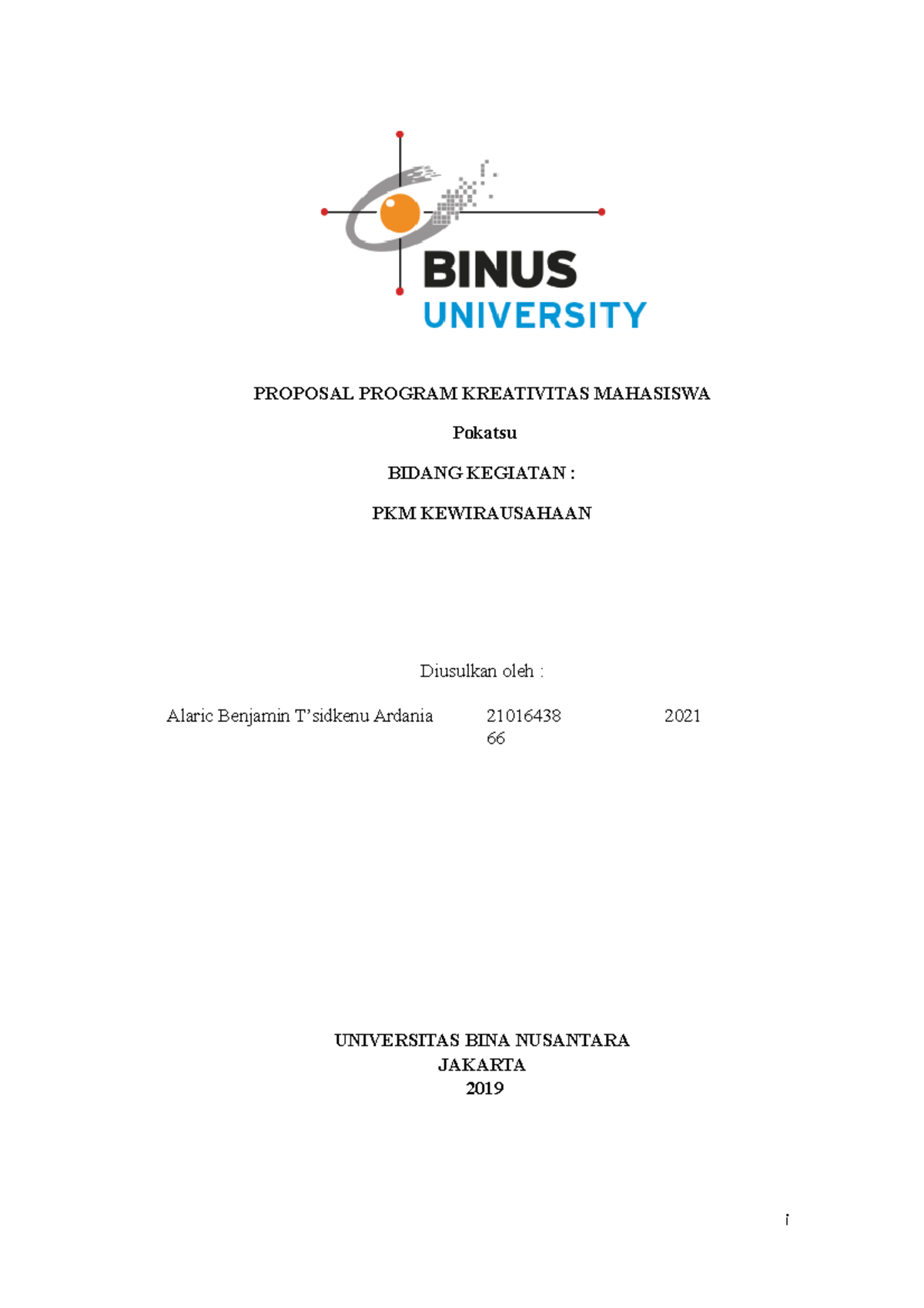 PKM-K Entreprenuer Binus - PROPOSAL PROGRAM KREATIVITAS MAHASISWA ...