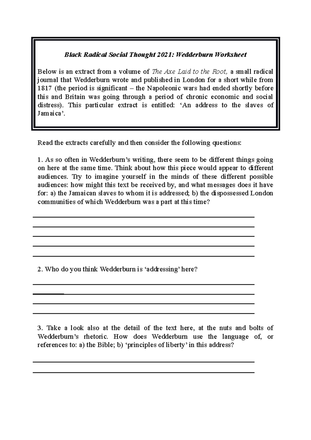 Wedderburn Worksheet 2021 - Black Radical Social Thought 2021 ...